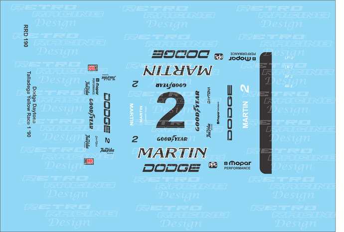 Retro Racing Design Mark Martin IROC 1990 #2 Yellow Dodge Daytona 1/24 ...