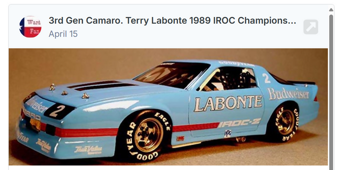 Retro Racing Design Terry Labonte IROC 1989 Bright Blue Camaro 1/24 Sc ...