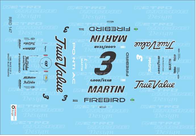Retro Racing Design Mark Martin IROC 1996 #3 Blue Pontiac Firebird 1/2 ...