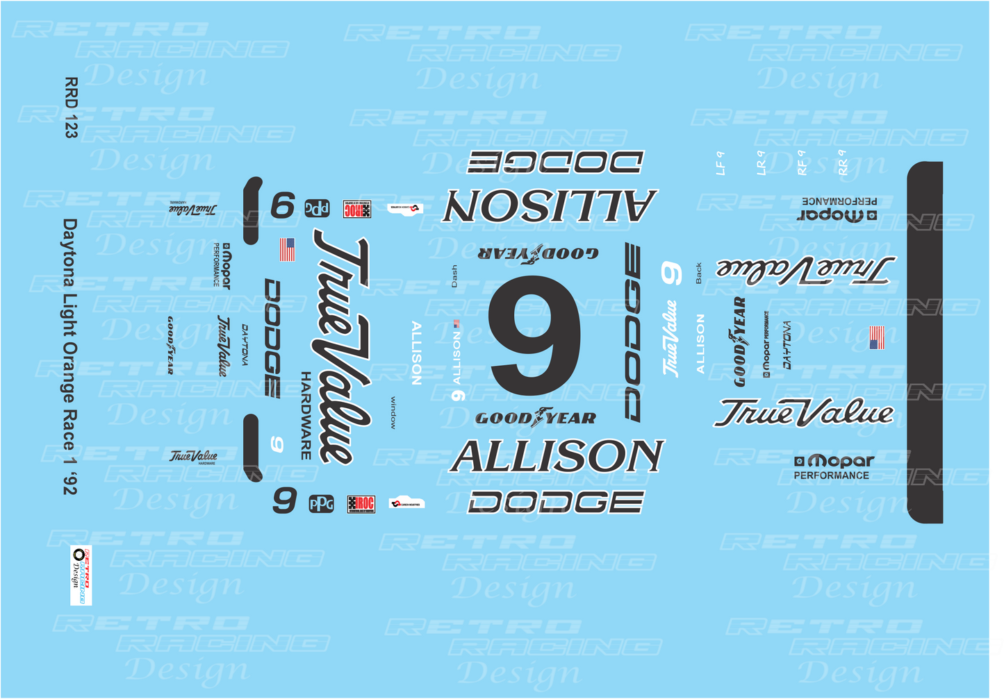 Retro Racing Design Davey Allison IROC 1992 #9 Light Orange Dodge Dayt ...