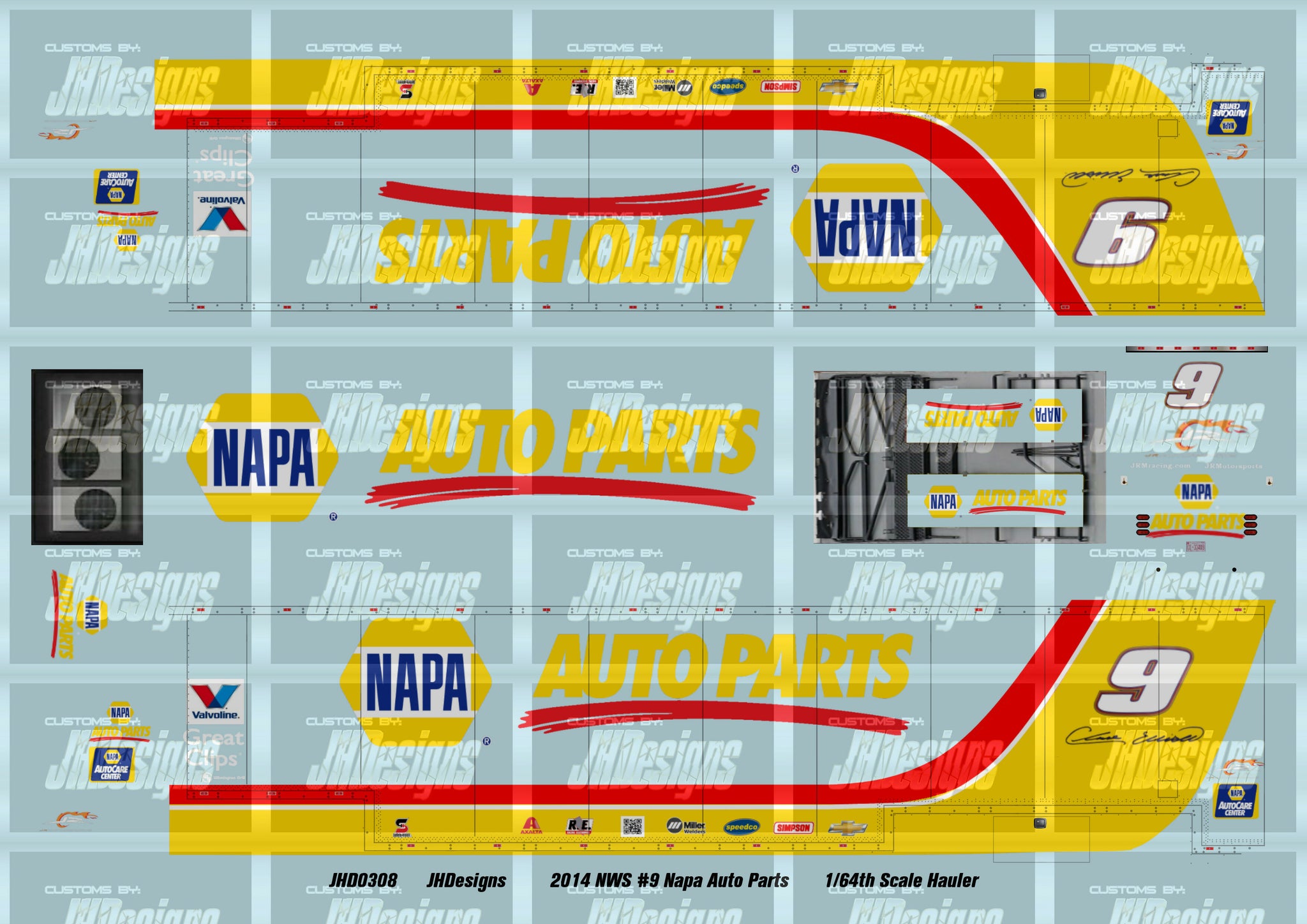 JH Designs Chase Elliott 2014 NWS #9 Napa Auto Parts 1:64 Hauler Decal ...