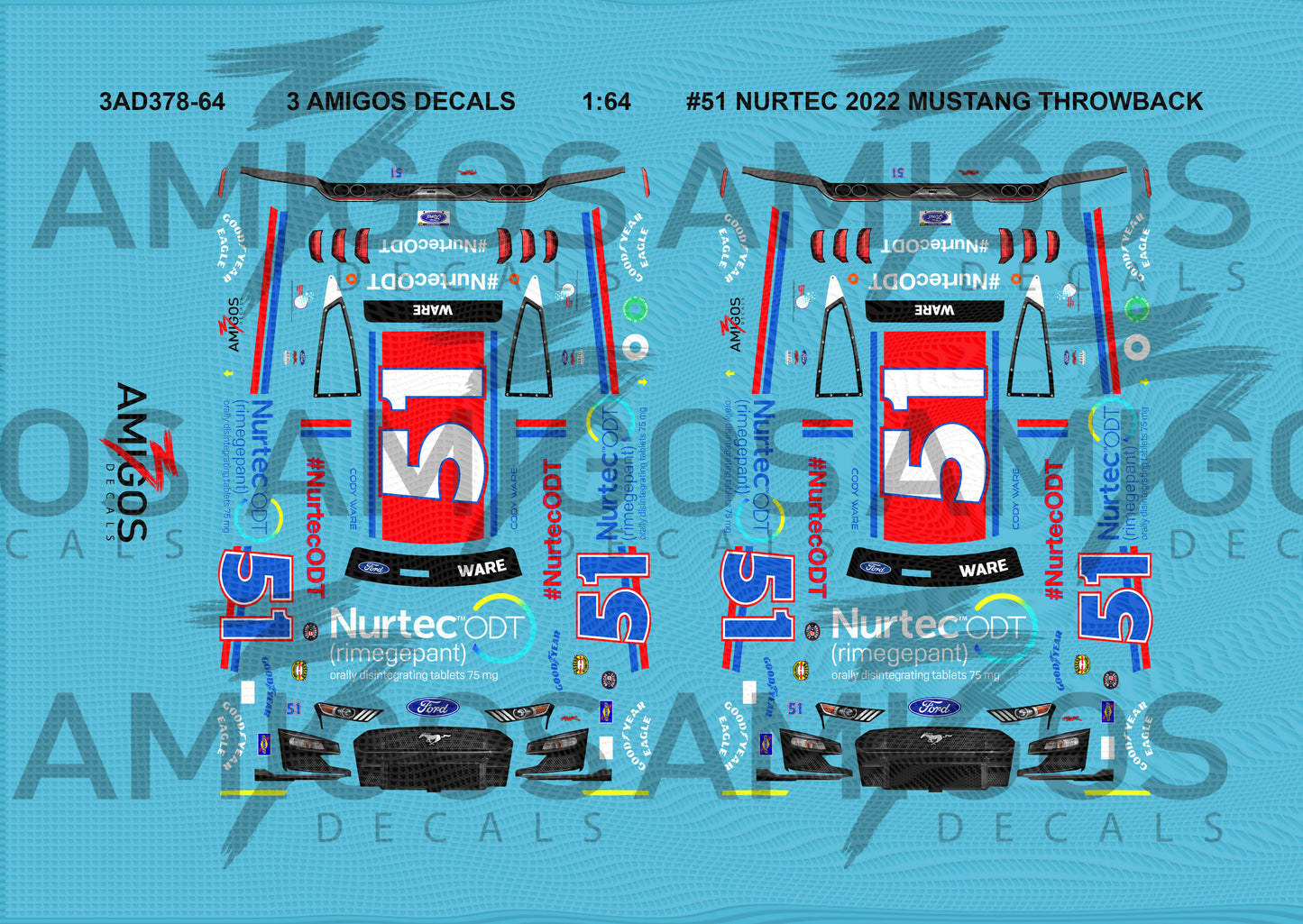 1:64 3 Amigos Decals #51 NURTEC 2022 MUSTANG Decal Set – Print it Decals