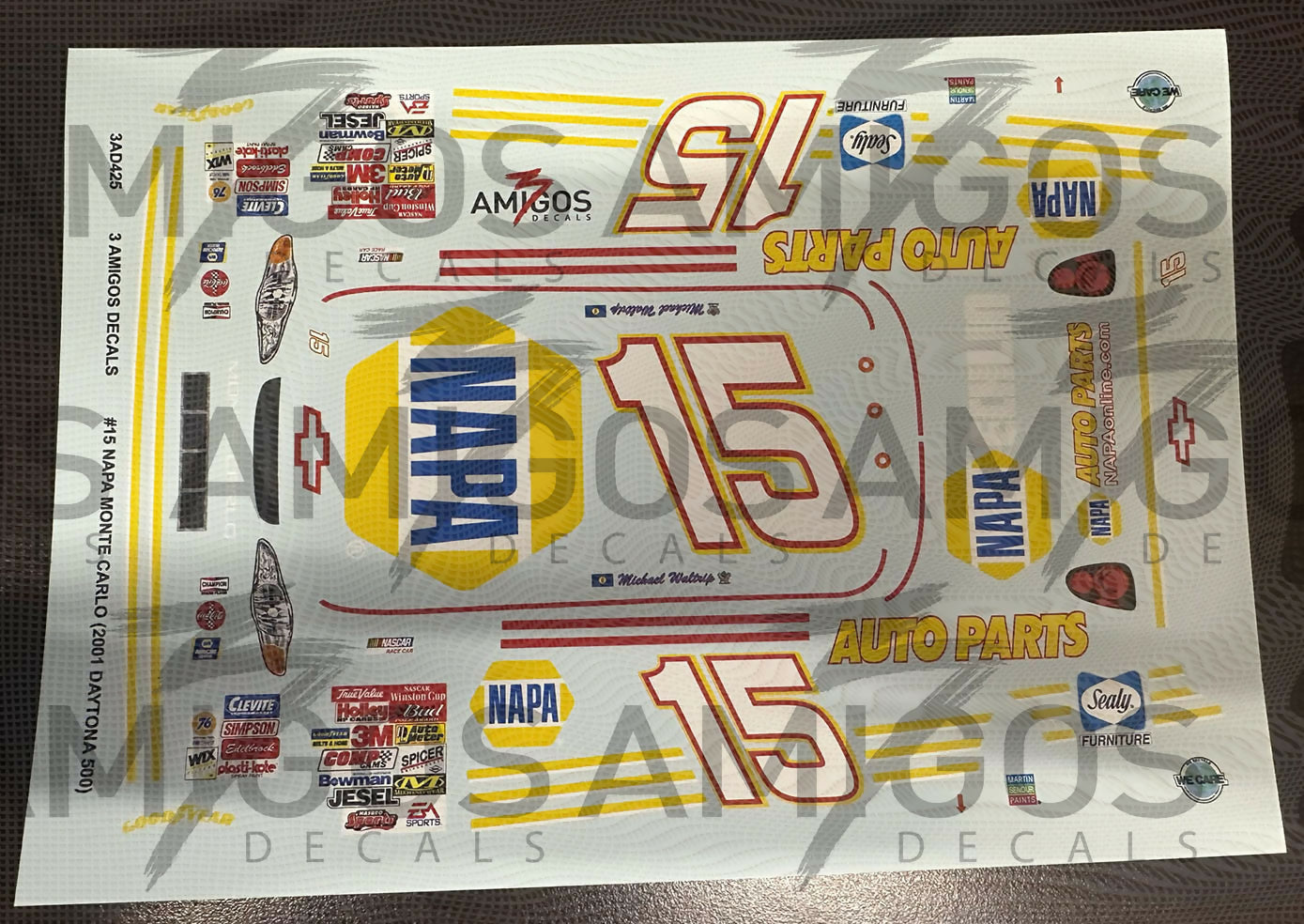 3 Amigos Decals #15 NAPA MONTE CARLO (2001 DAYTONA 500 WINNER) Decal S ...