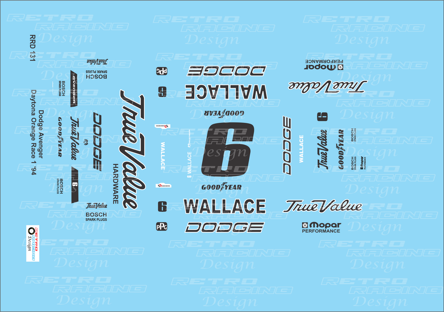 Retro Racing Design Rusty Wallace IROC 1994 #6 Orange Dodge Avenger 1 ...