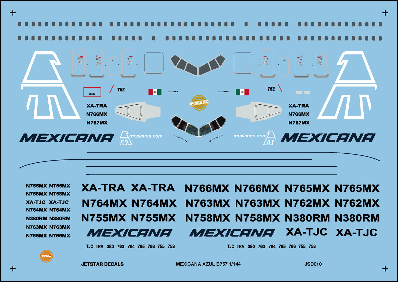 JetStar Decals Mexicana Boeing B757 (blue) – Print it Decals