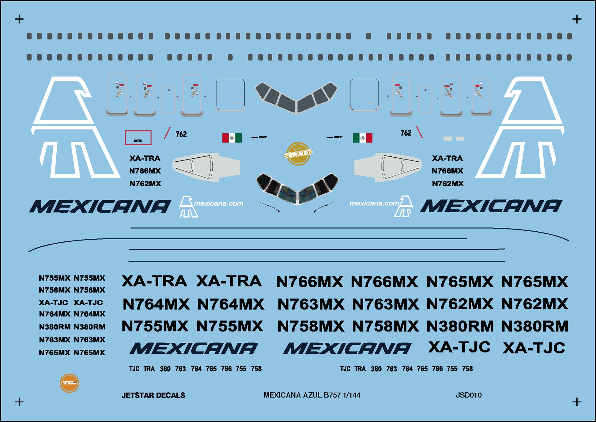 JetStar Decals Mexicana Boeing B757 (blue) – Print it Decals
