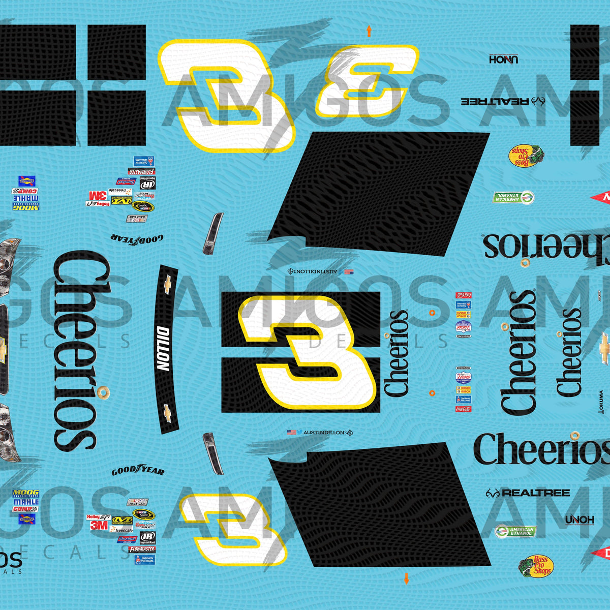 3 Amigos Decals Cheerios #3 2014 Chevy SS Race Car Decal Set 1:24 ...