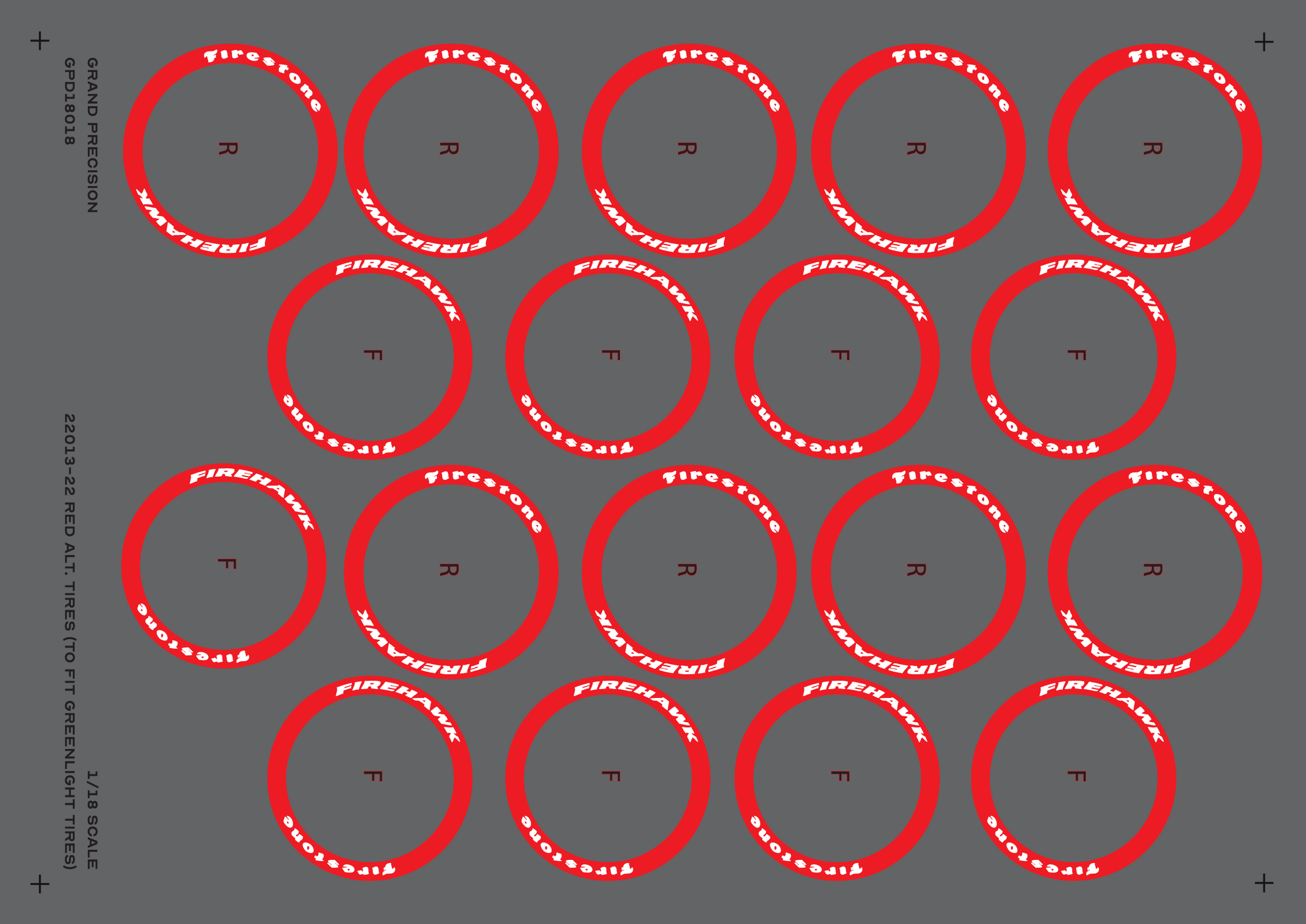 Grand Precision - 1/18 2009-12 Red Alternate Firestone Tire Decals ...