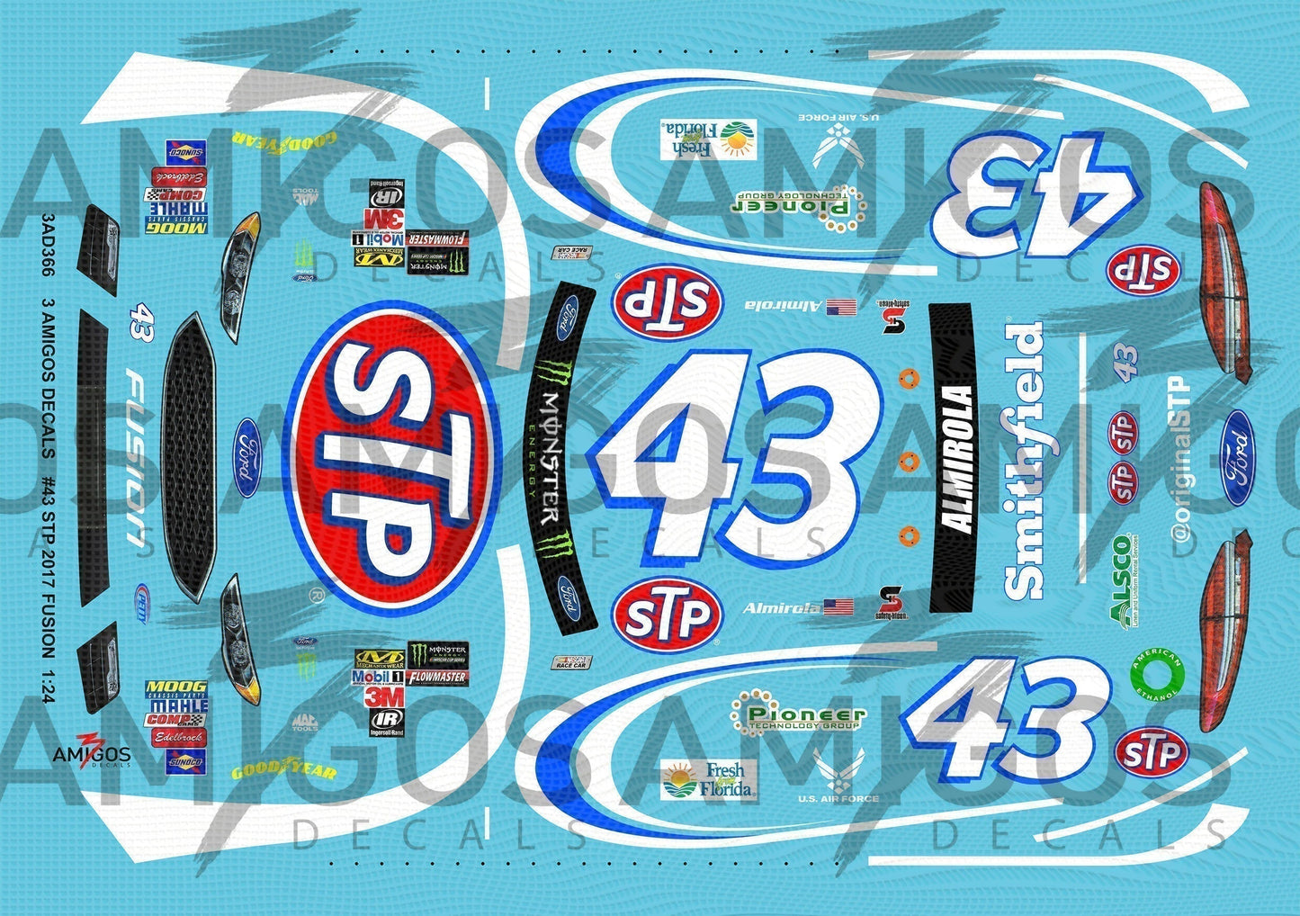 3 Amigos Decals #43 STP 2017 FORD FUSION Decal Set 1:24 – Print it Decals