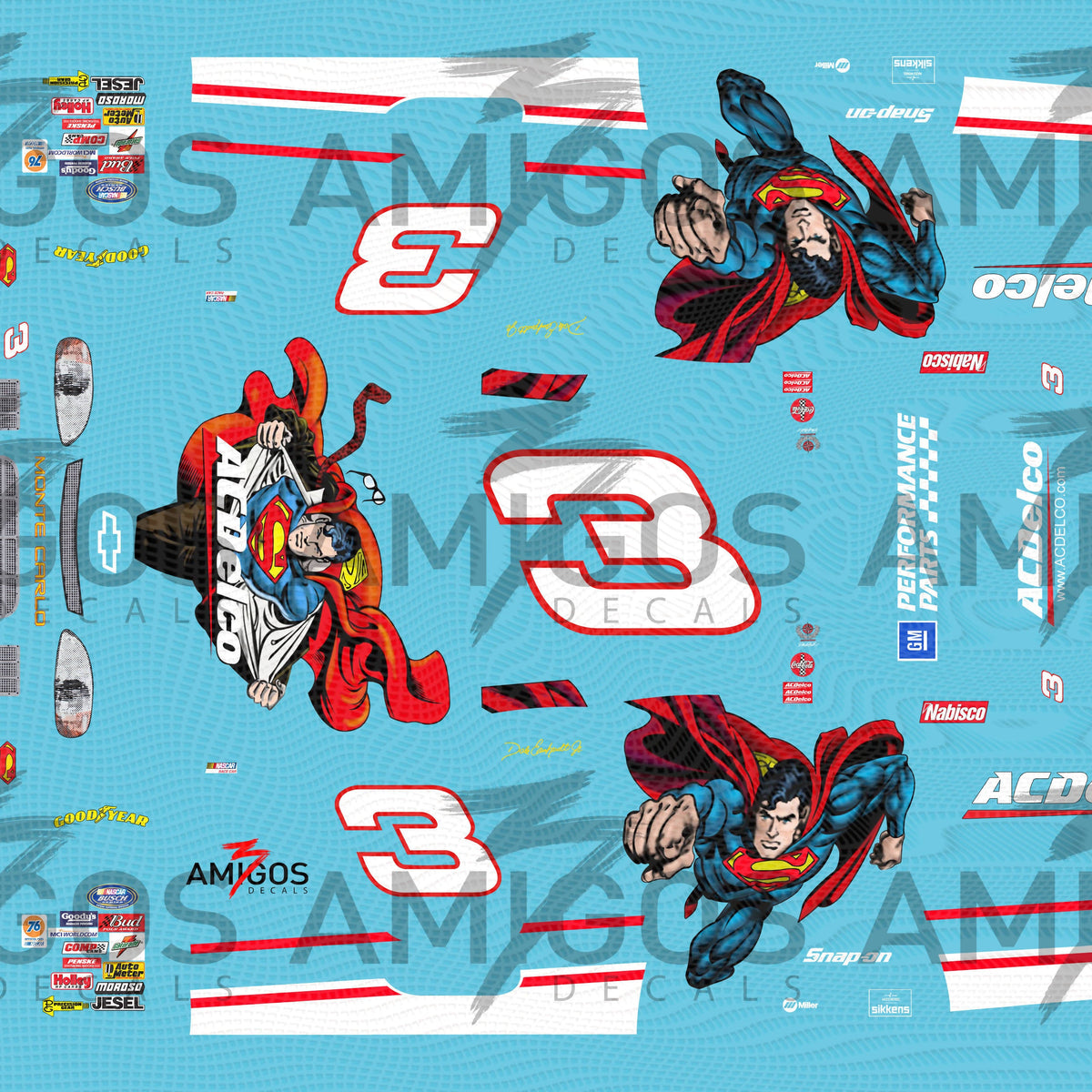 3 Amigos Decals Superman #3 1999 Chevy Monte Carlo Racecar Decal Set 1 ...