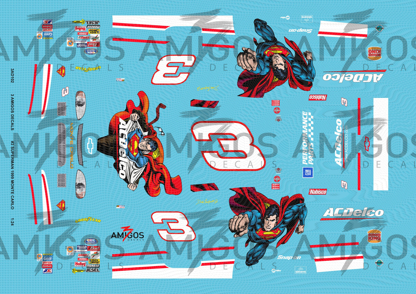 3 Amigos Decals Superman #3 1999 Chevy Monte Carlo Racecar Decal Set 1 ...