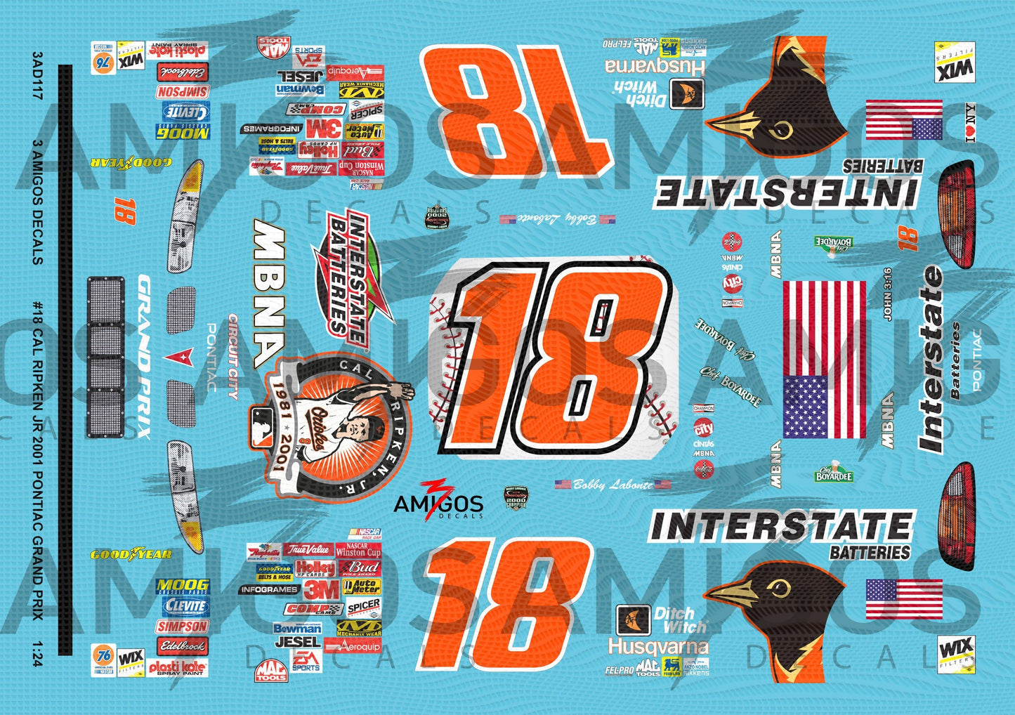 3 Amigos Decals Interstate Batteries Cal Ripken 2001 JR Pontiac Grand ...