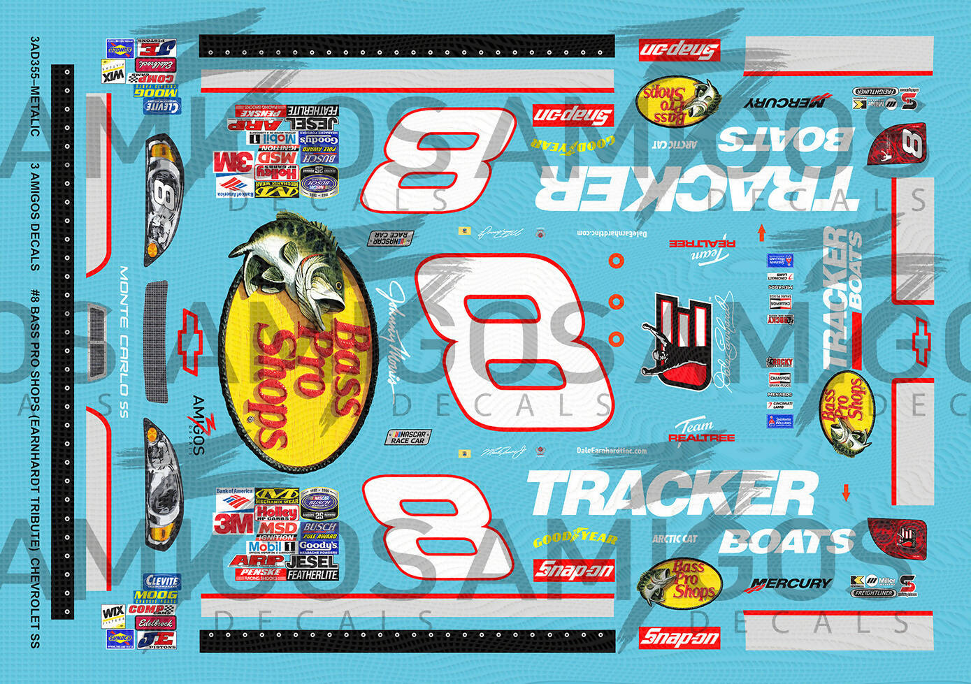 3 Amigos Decals #8 BASS PRO SHOPS DALE EARNHARDT TRIBUTE 2006 MONTE CA ...