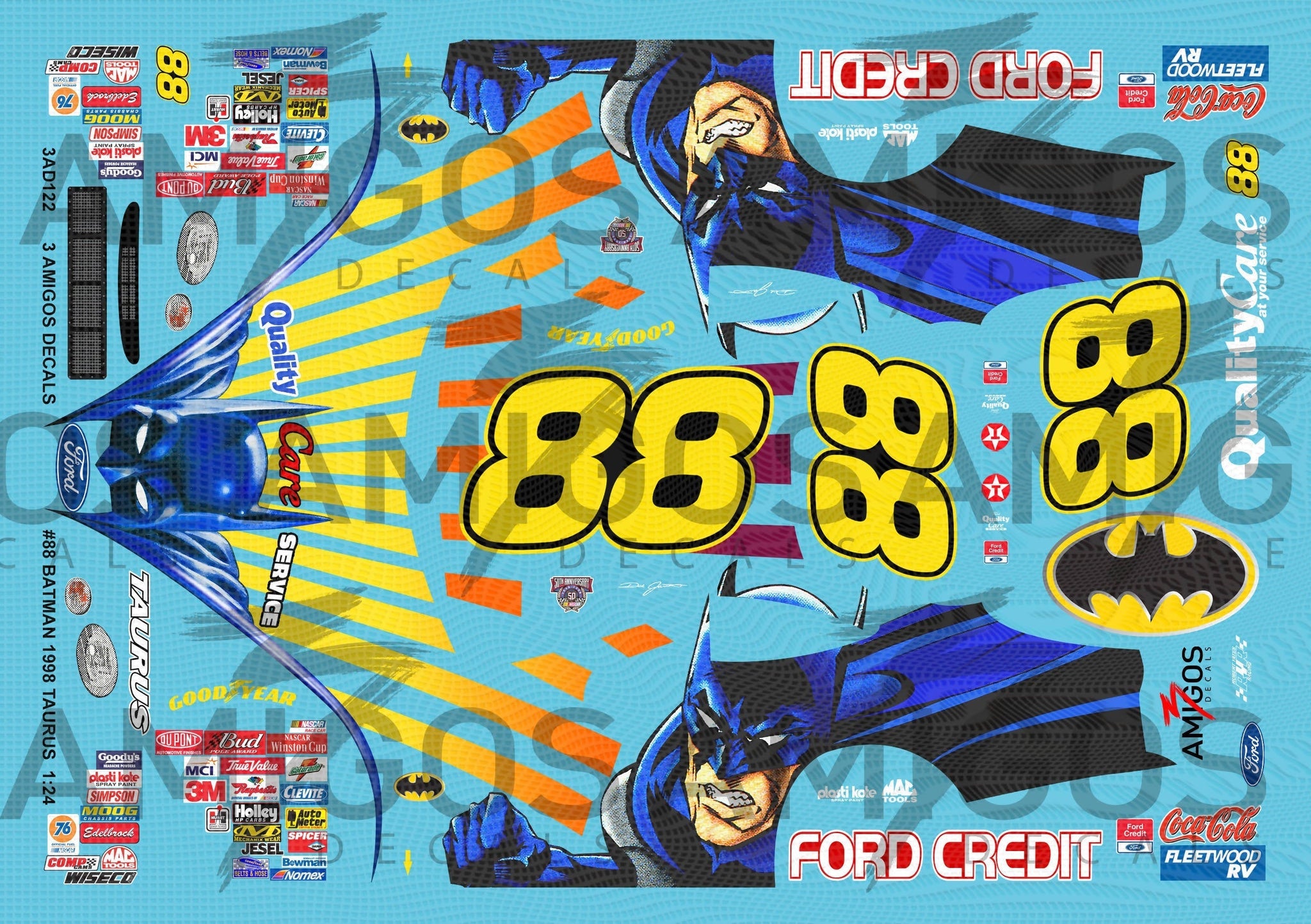 3 Amigos Decals #88 Quality Care Batman 1998 Ford Taurus 1:24 Decal Se ...