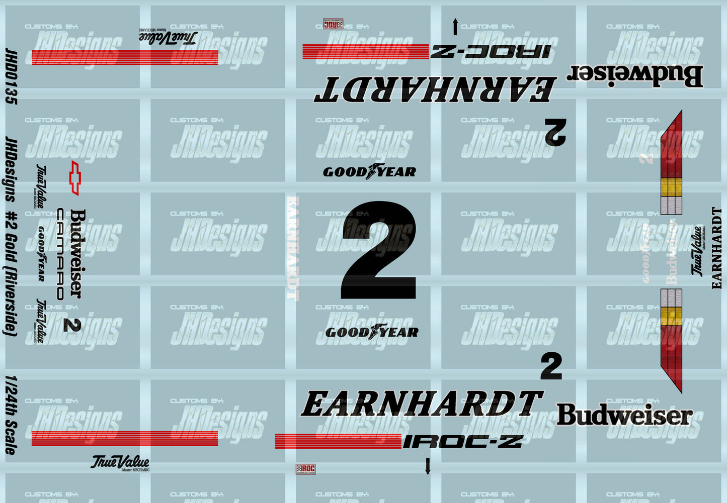 JH Designs Dale Earnhardt 1988 IROC #2 Gold (Riverside) 1:24 Racecar D ...