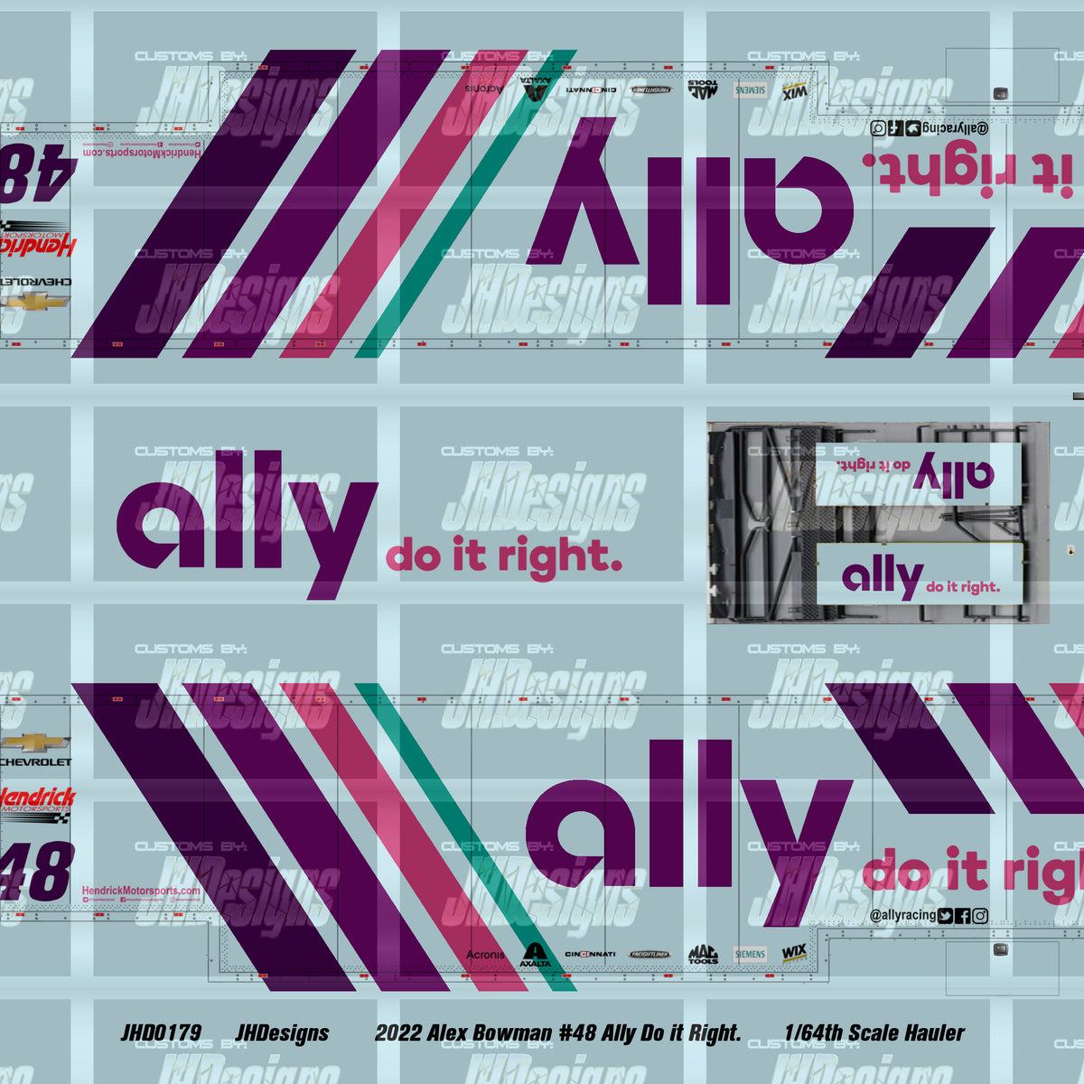 JH Designs Alex Bowman 2022 Cup #48 Ally Financial 1:64 Racecar Hauler ...