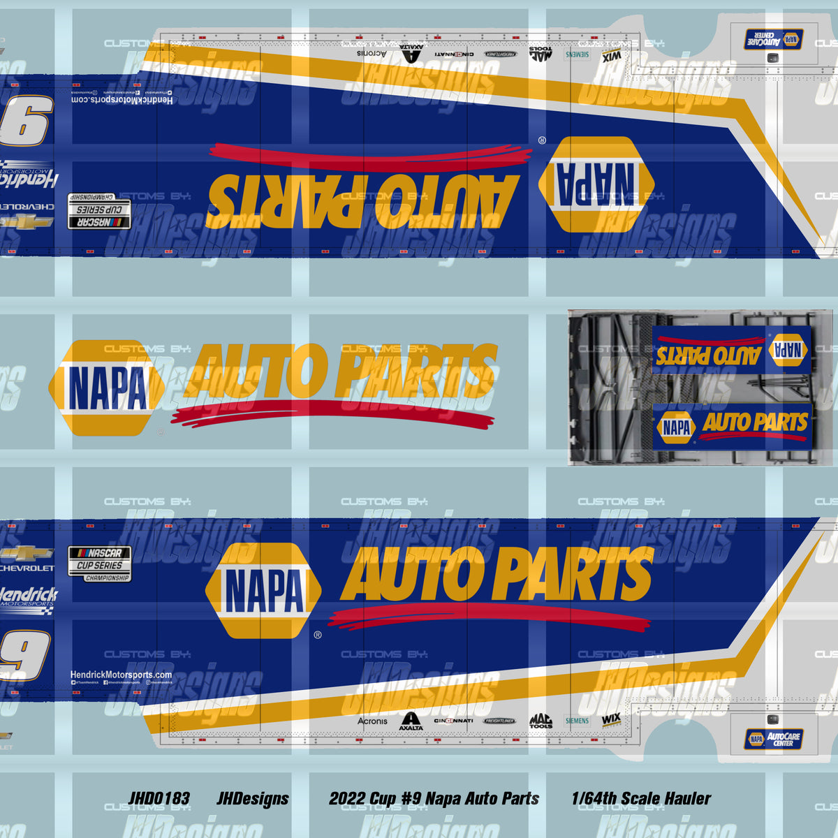 JH Designs Chase Elliott 2022 Cup #9 Napa Auto Parts 1:64 Racecar Haul ...
