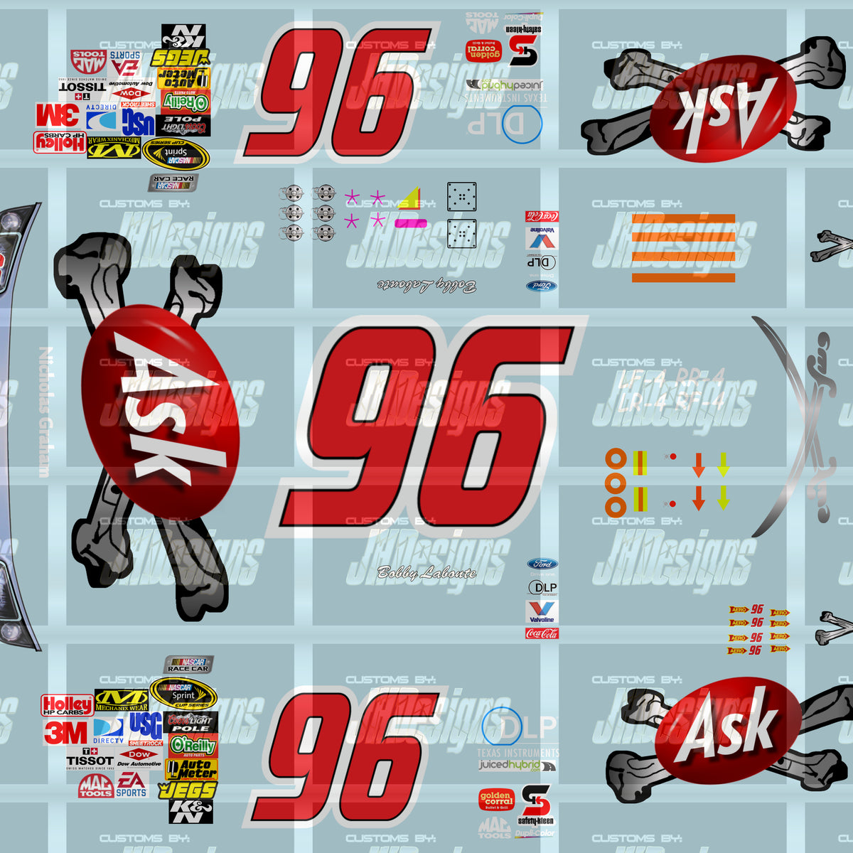 JH Designs Bobby Labonte 2009 CUP #96 Ask.com Pirate 1:24 Racecar Deca ...