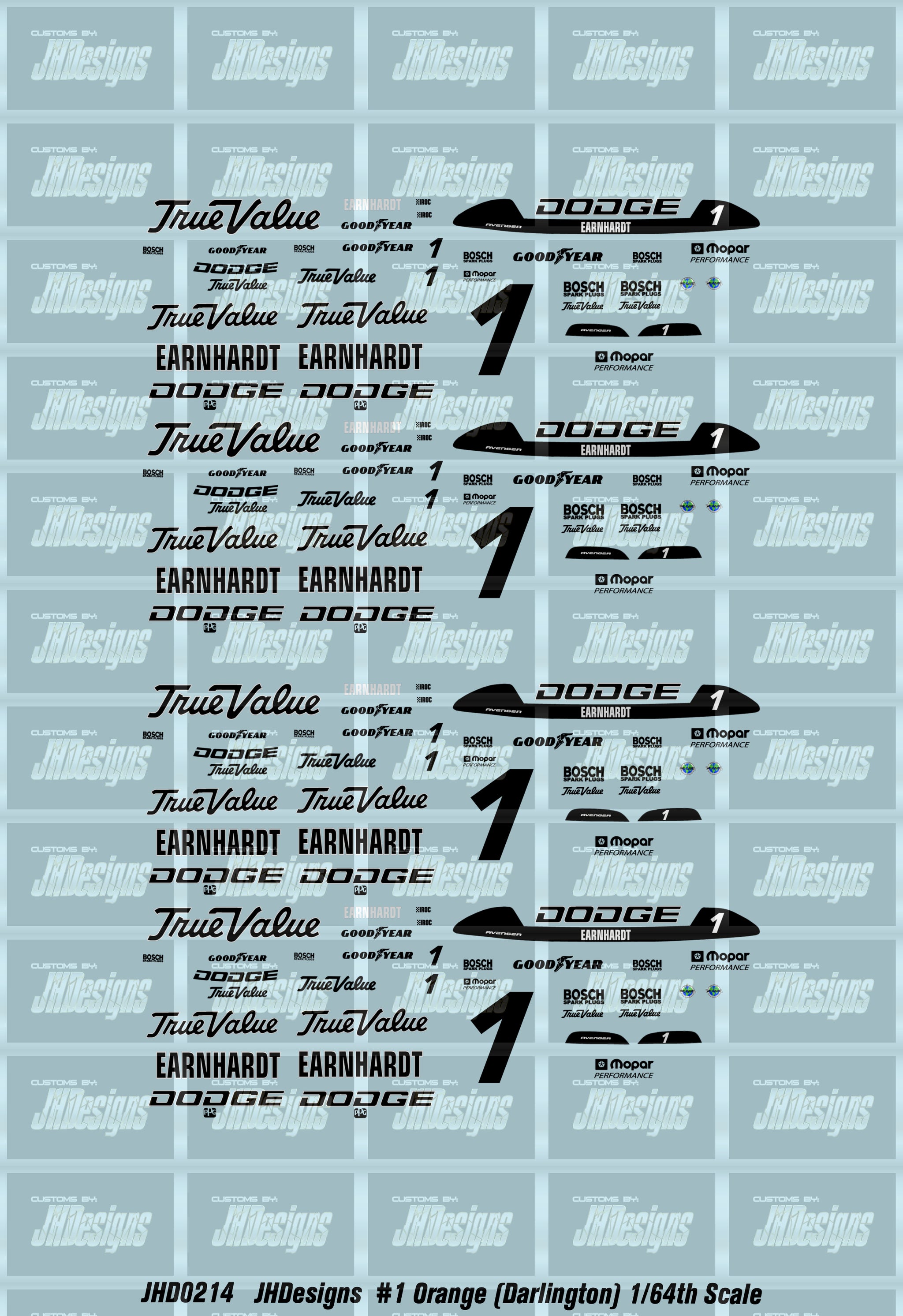 JH Designs Dale Earnhardt 1994 IROC #1 Orange (Darlington Race) 1:64 R ...