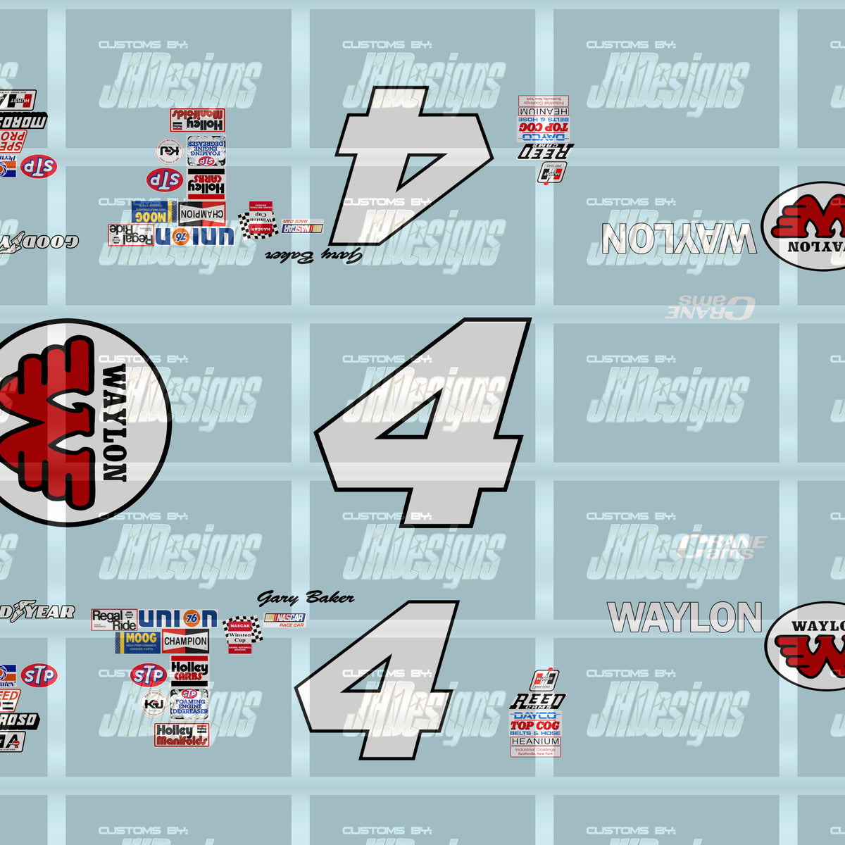 JH Designs Gary Baker 1980 CUP #4 Waylon Jennings 1:24 Racecar Decal S ...