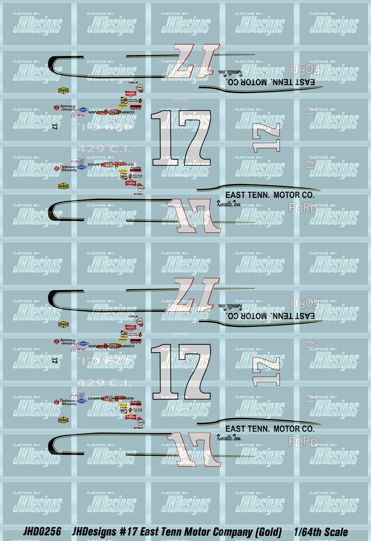 JH Designs David Pearson 1968 CUP #17 East Tenn Motor Company (Gold Ve ...