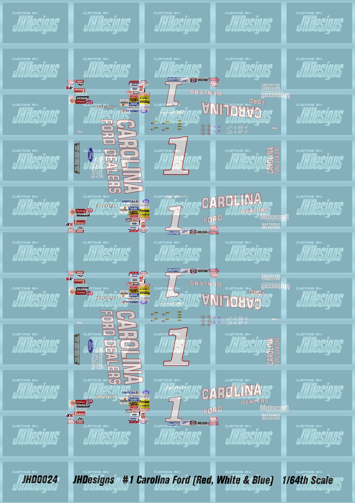 JH Designs Jeff Gordon 1991 NBS #1 Carolina Ford Dealers (Red, White ...