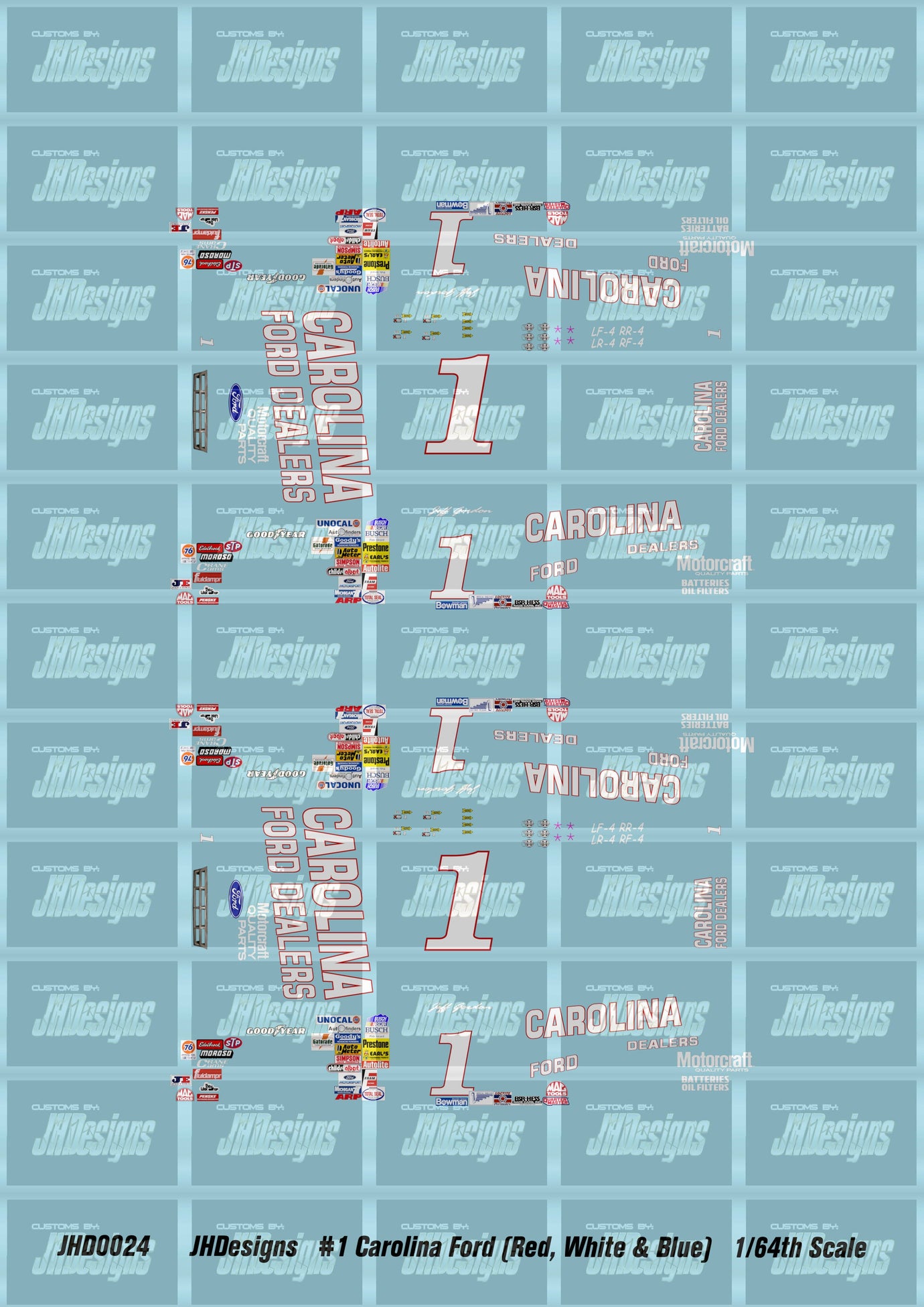 JH Designs Jeff Gordon 1991 NBS #1 Carolina Ford Dealers (Red, White ...