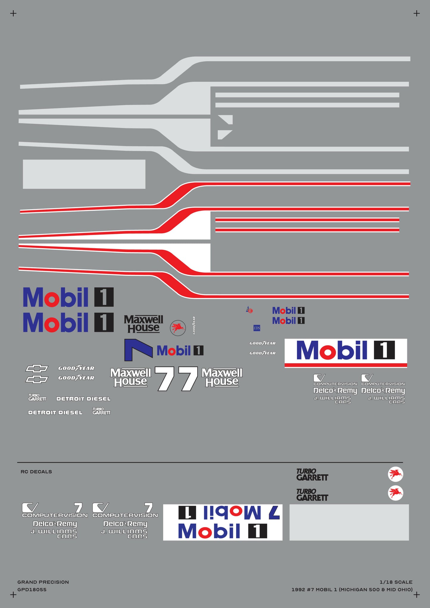 Grand Precision - 1/18 1992 #7 Paul Tracy Mobil 1 Penske Decals – Print ...