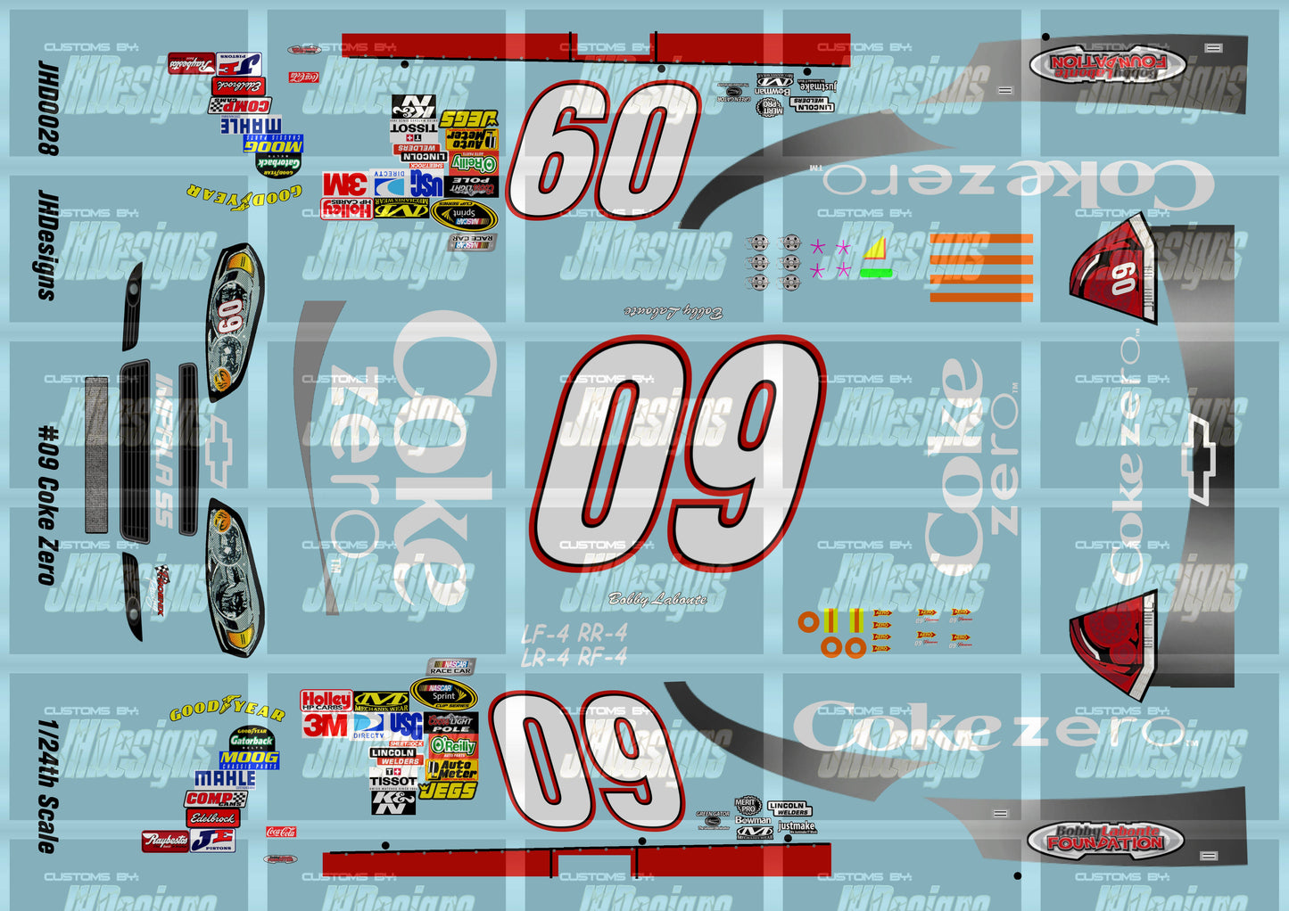 JH Designs Bobby Labonte 2010 CUP #09 Coke Zero 1:24 Racecar Decal Set ...