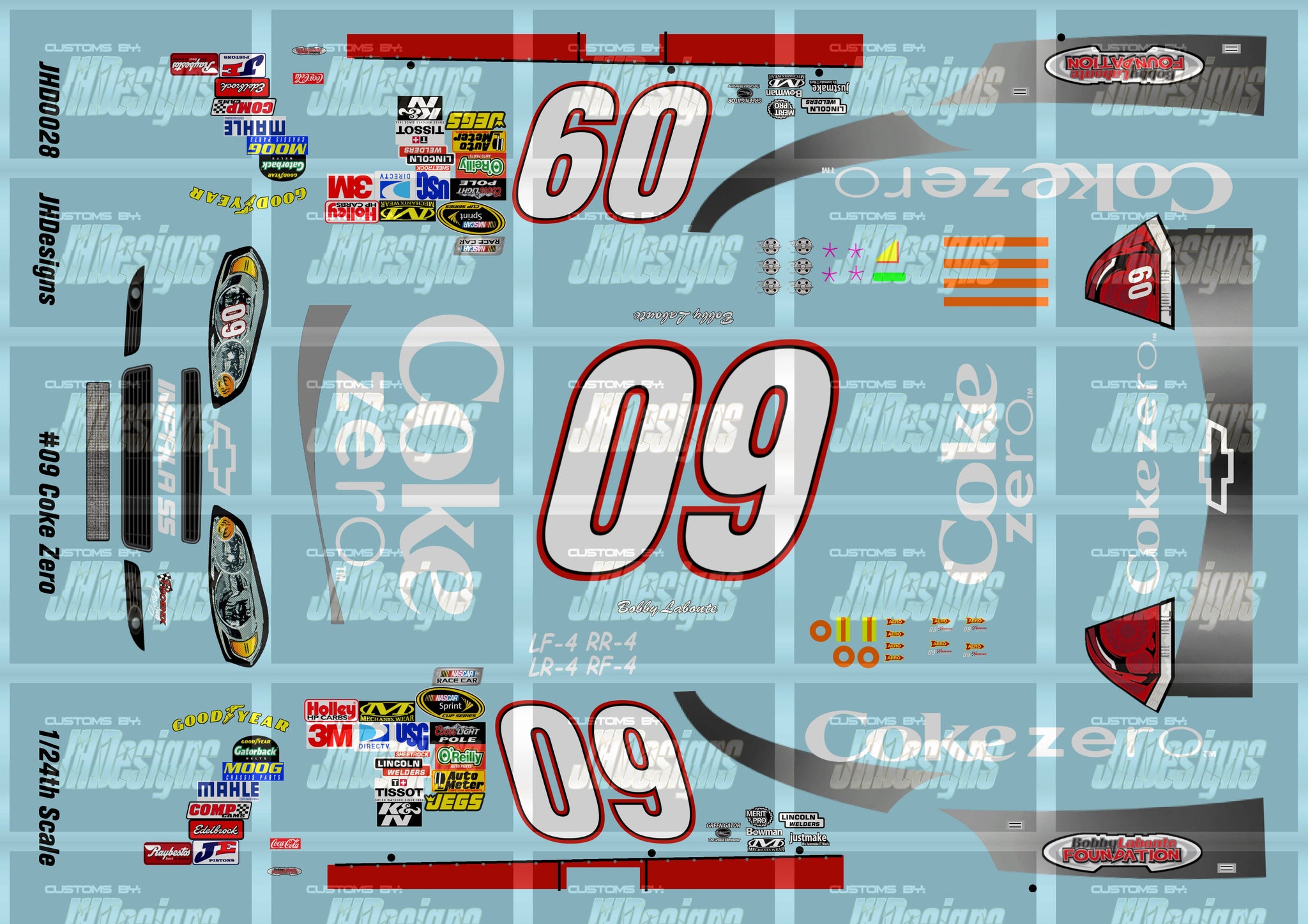 JH Designs Bobby Labonte 2010 CUP #09 Coke Zero 1:24 Racecar Decal Set ...