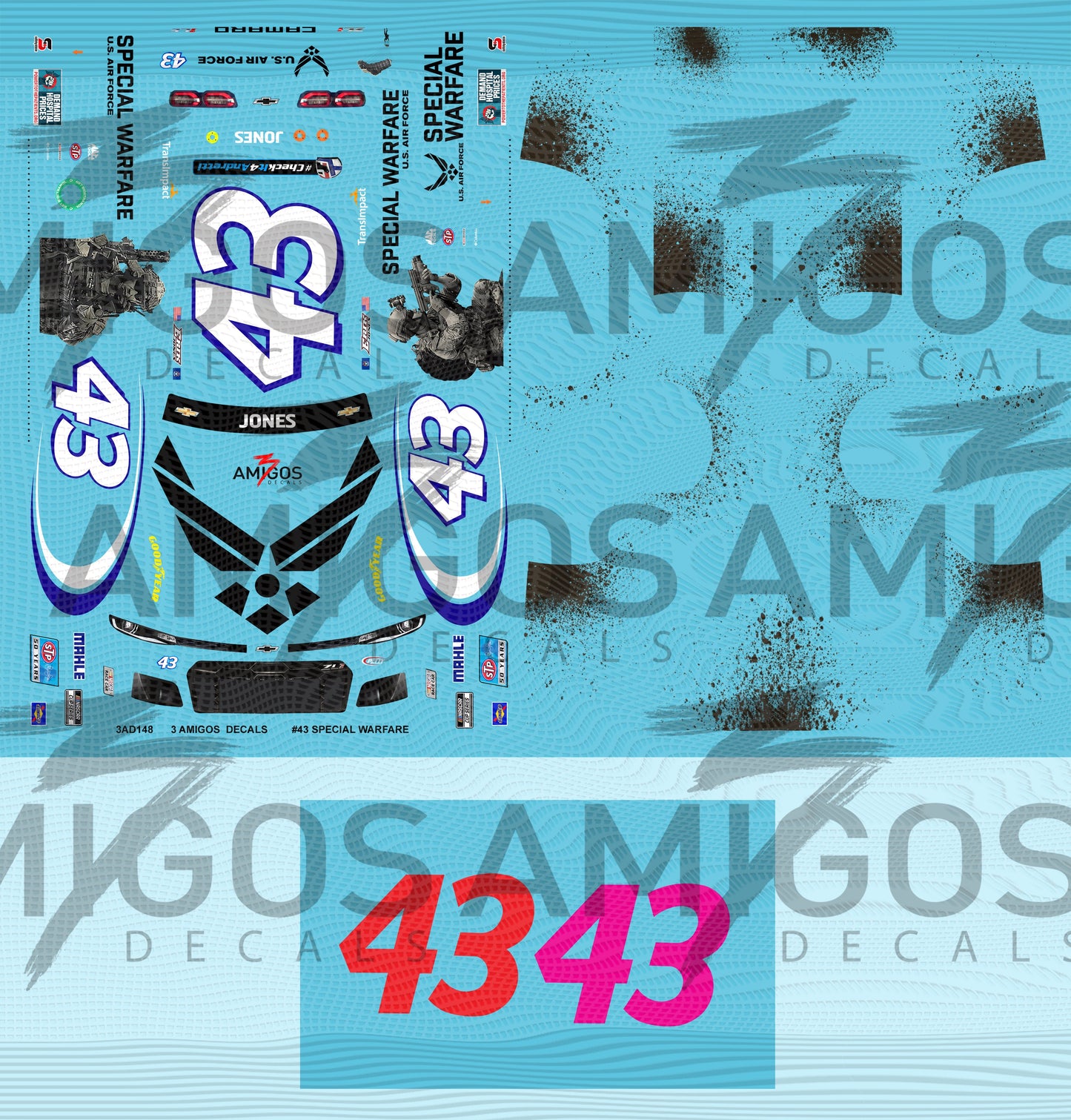 3 Amigos Decals #43 AIR FORCE SPECIAL WARFARE 1/24 Scale NEON Decal Se ...