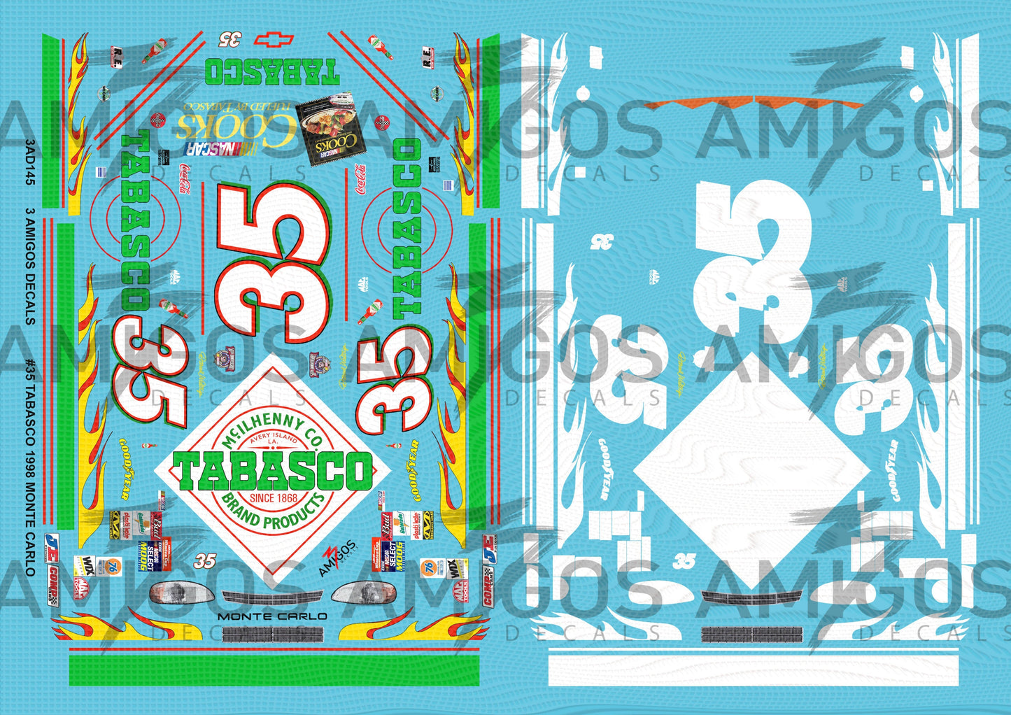3 Amigos Decals #35 Tabasco 1998 Monte Carlo Racecar Decal Set 1:24 ...