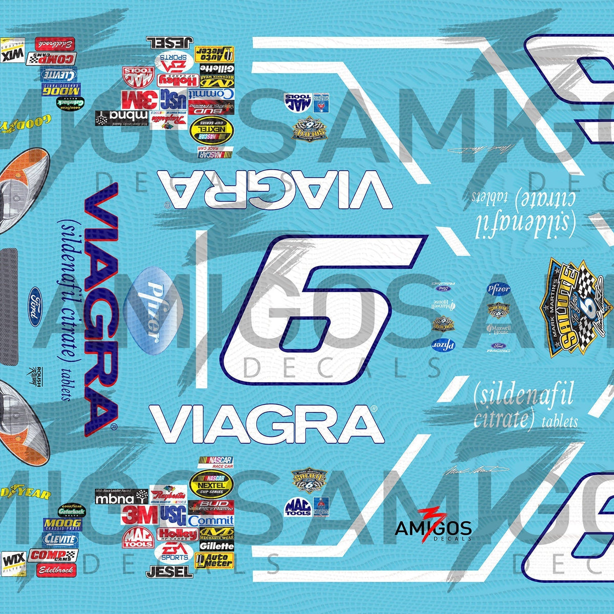 3 Amigos Decals #6 Viagra Martin 2005 All Star Race 1:24 Decal Set ...
