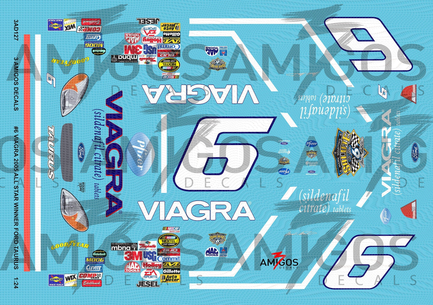 3 Amigos Decals #6 Viagra Martin 2005 All Star Race 1:24 Decal Set ...
