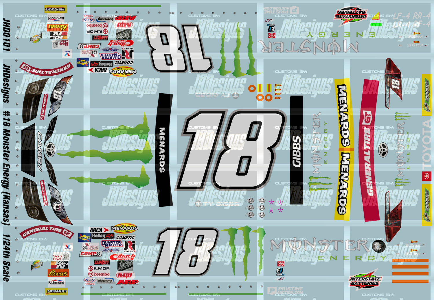 JH Designs Ty Gibbs 2021 ARCA #18 Monster Energy (Kansas) 1:24 Racecar ...