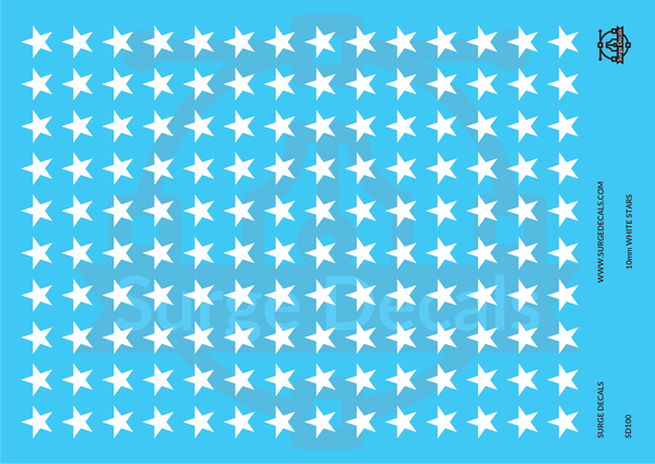 Surge Decals 10mm Tall White Stars Decals Set - Print it Decals