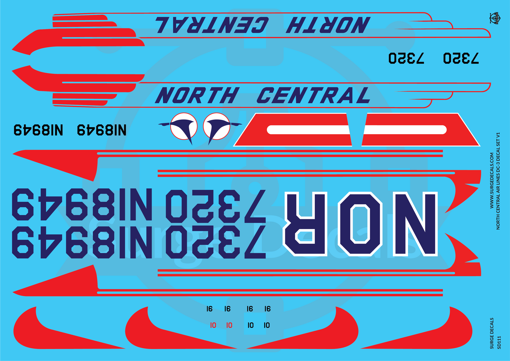 Surge Decals 1:48 Scale North Central DC-3 Airplane Decal Set – Print ...