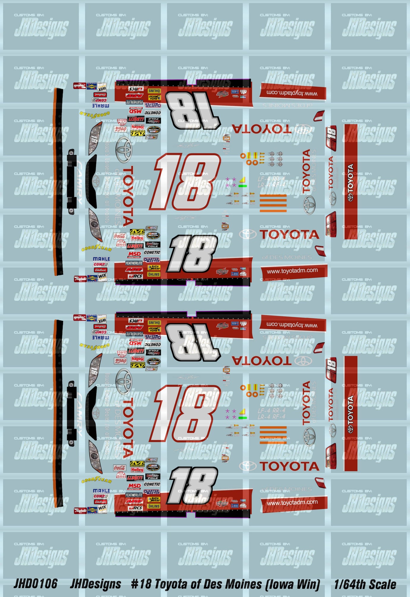 JH Designs Kyle Busch 2008 CWE #18 Toyota of Des Moines (Iowa Win) 1:6 ...