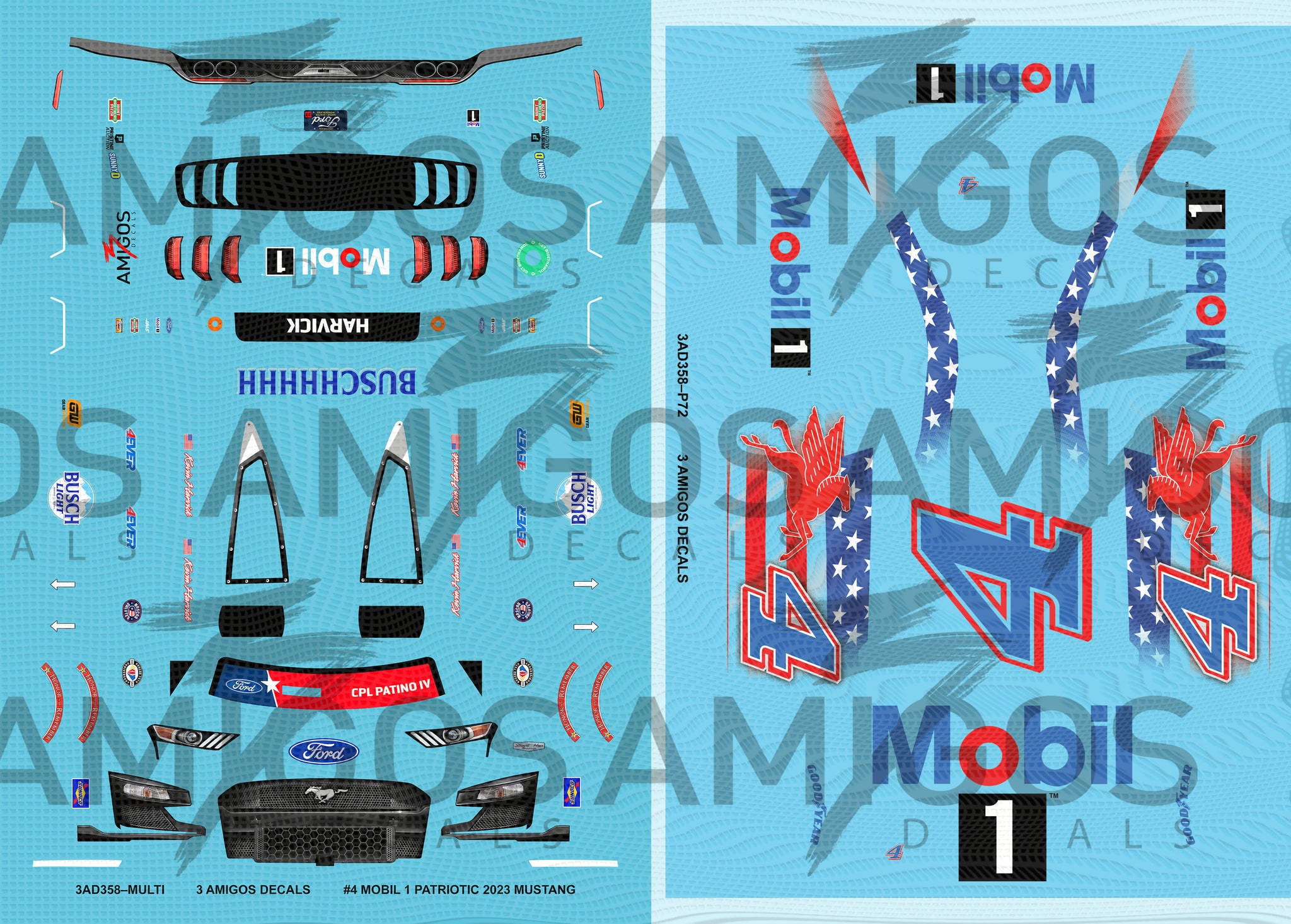3 Amigos Decals #4 MOBIL 1 PATRIOTIC 2023 MUSTANG Decal Set 1:24 ...