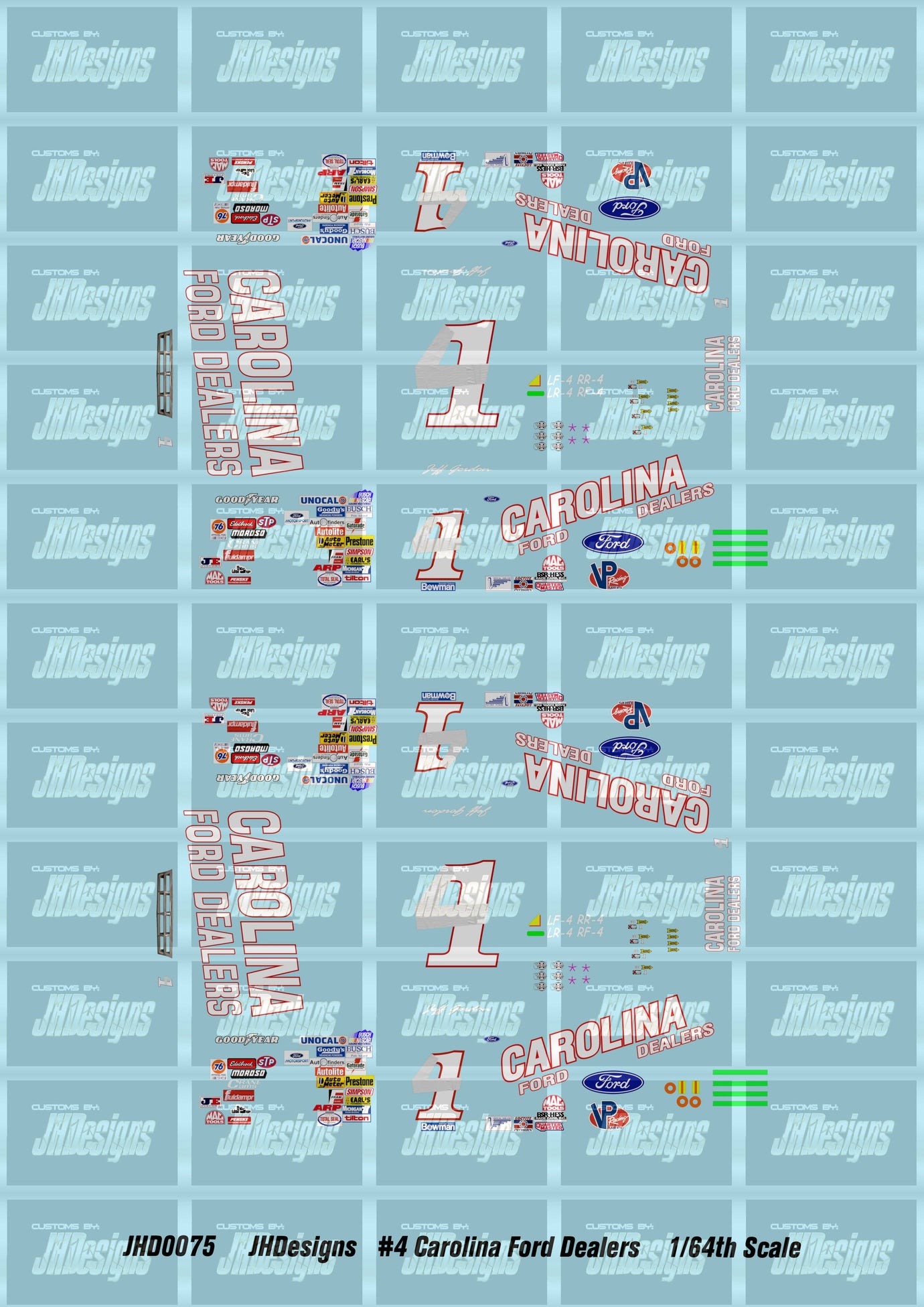 JH Designs Jeff Gordon 1991 NBS #4 Carolina Ford Dealers 1:64 Racecar ...