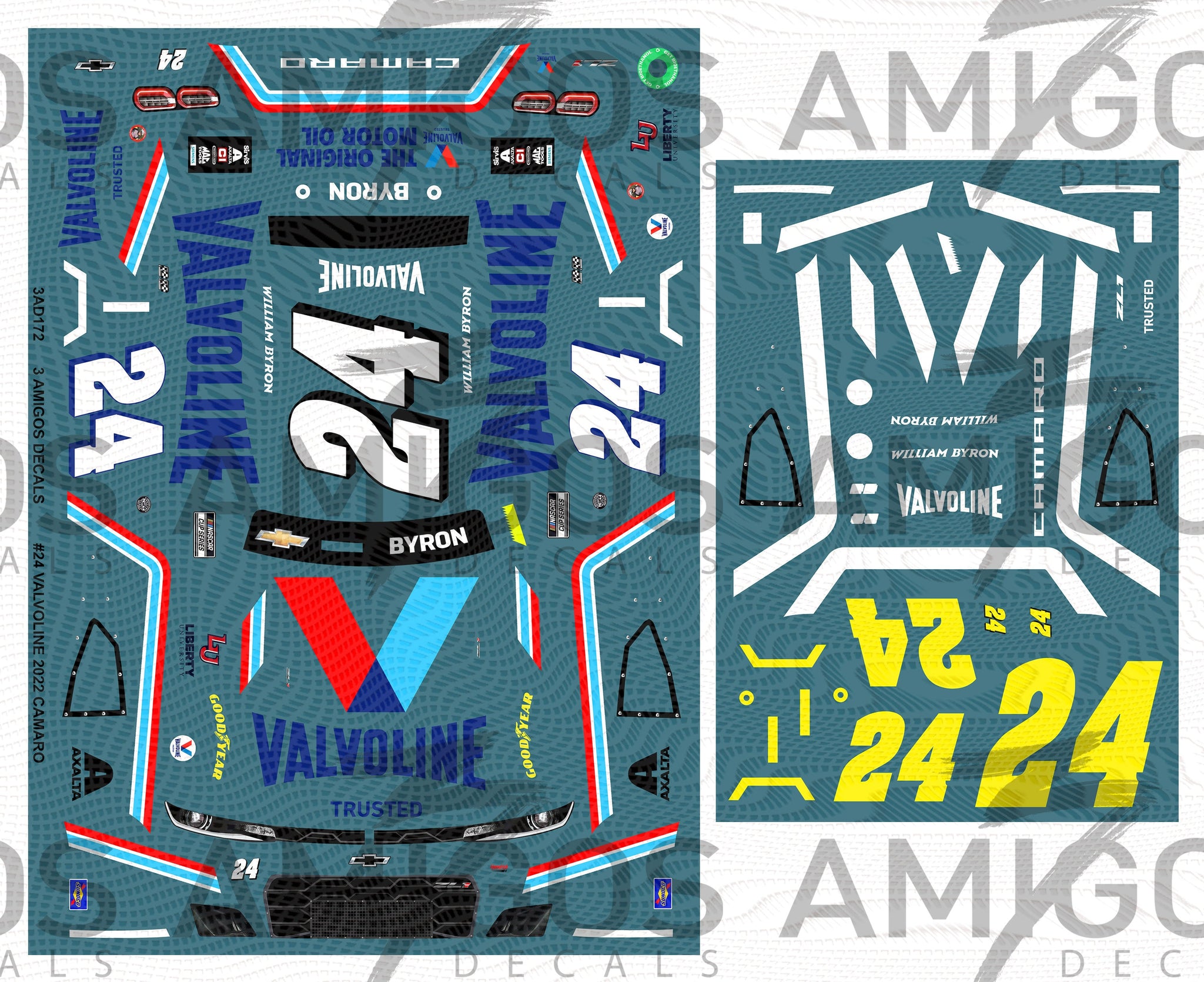 3 Amigos Decals #24 VALVOLINE 2022 CAMARO REGULAR YELLOW Decal Set ...