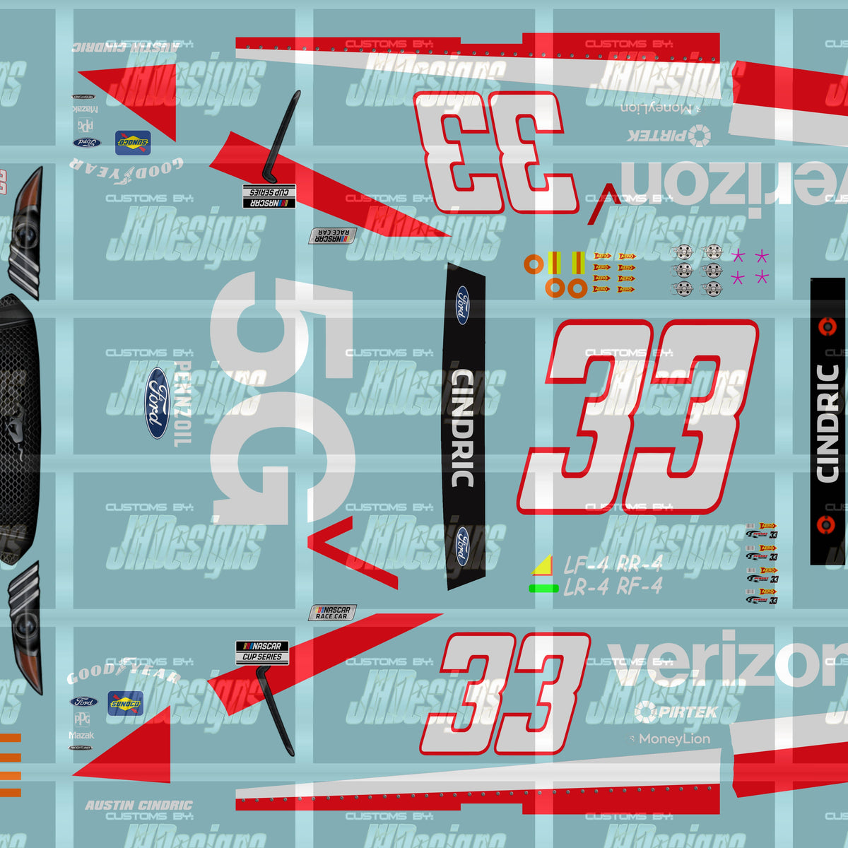 JH Designs Austin Cindric 2021 CUP #33 Verizon 5G 1:24 Racecar Decal S ...