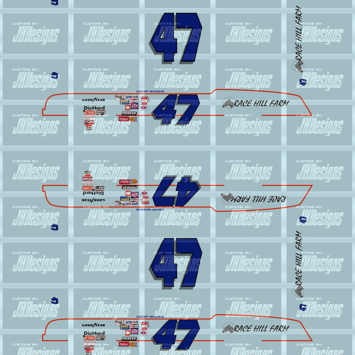 JH Designs Geoff Bodine 1979 CUP #47 Race HIll Farms 1:64 Racecar Deca ...