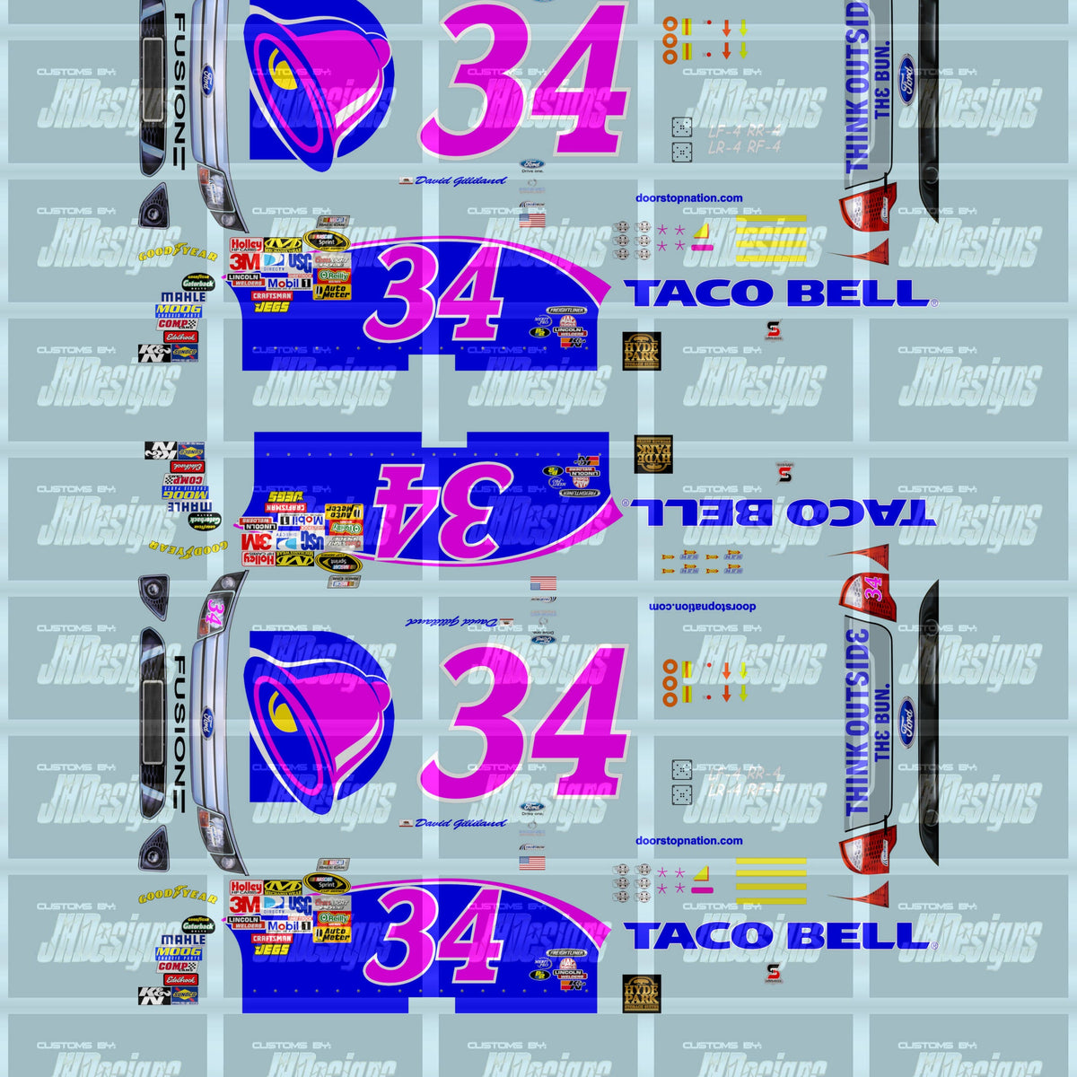 JH Designs David Gilliland 2011 CUP #34 Taco Bell 1:64 Racecar Decal S ...