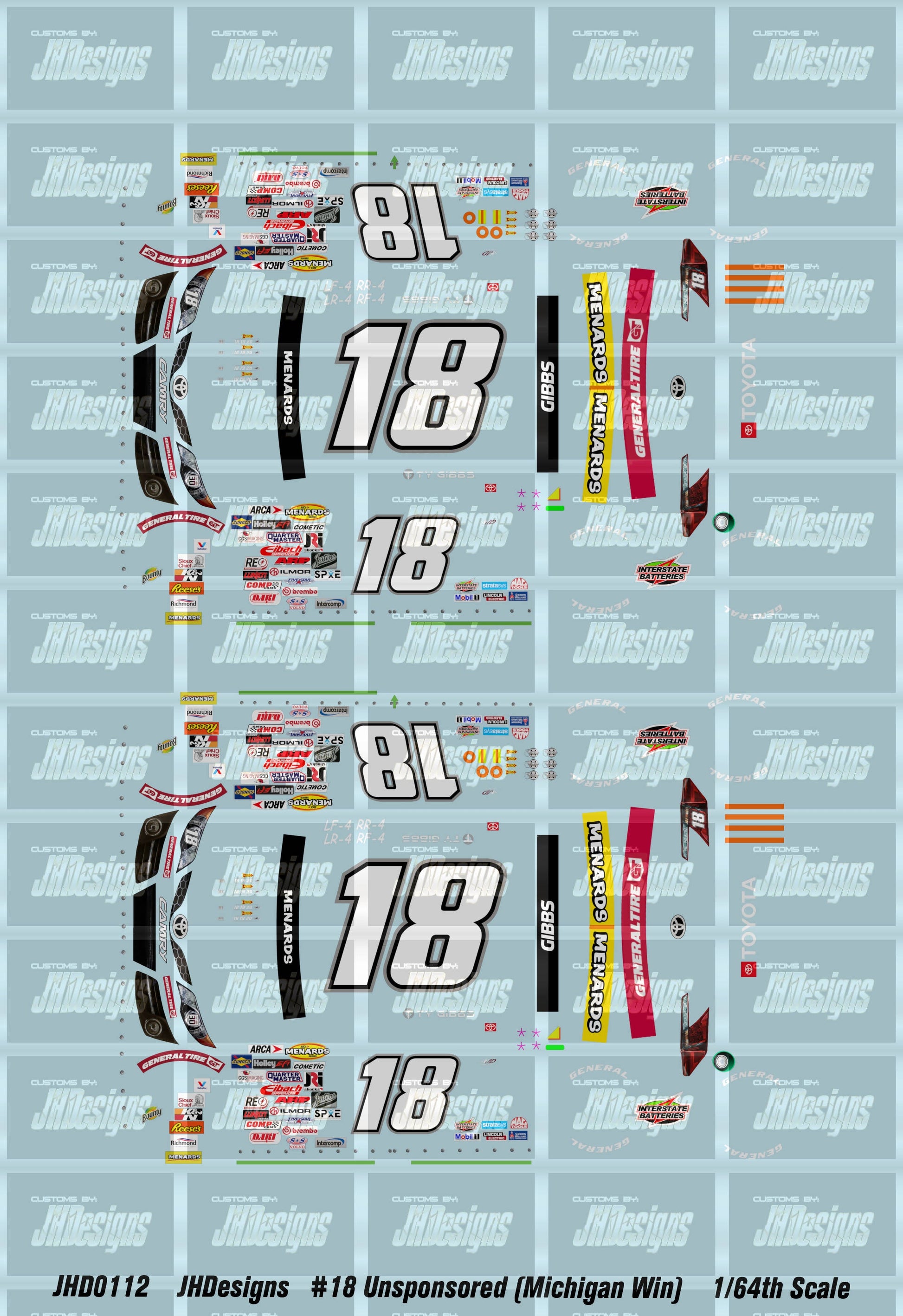 JH Designs Ty Gibbs 2021 ARCA #18 Unsponsored (Michigan Win) 1:64 Race ...
