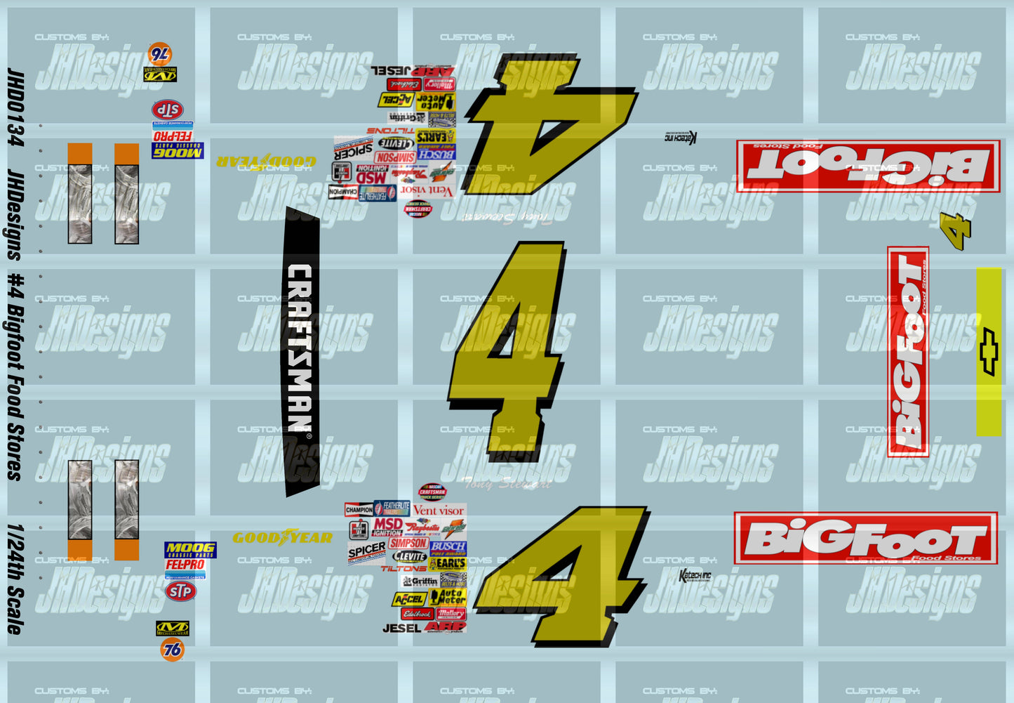 JH Designs Tony Stewart 1996 CTS #4 Bigfoot Food Stores (IRP) 1:24 Rac ...