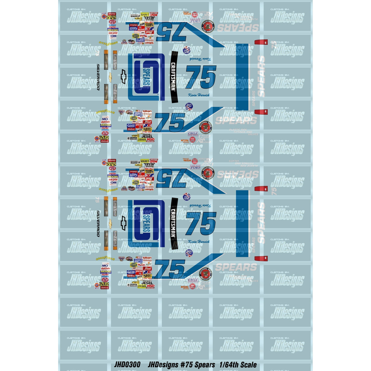JH Designs Kevin Harvick 1998 TRUCK #75 Spears 1:64 Racecar Decal Set ...