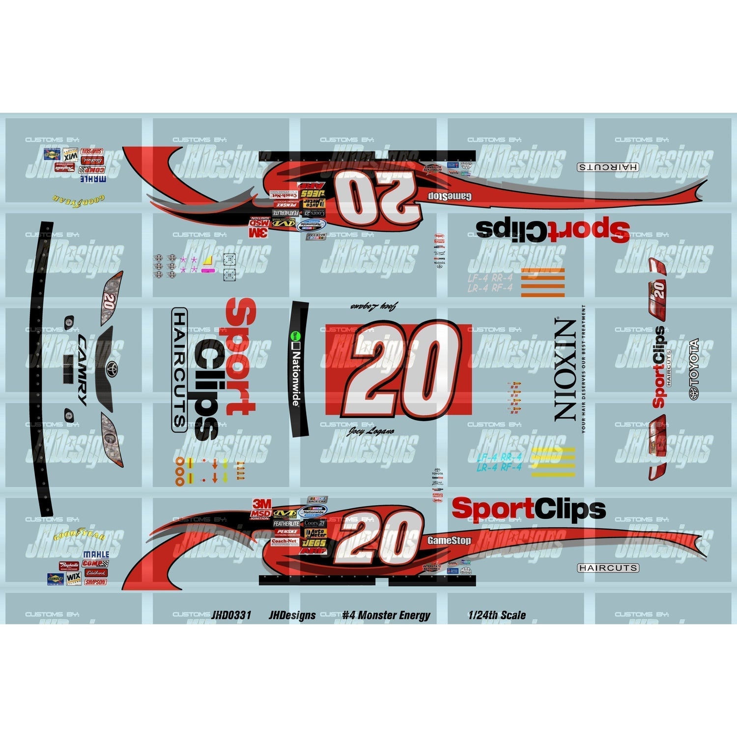 JH Designs Joey Logano 2010 NWS #20 Sport Clips 1:24 Racecar Decal Set ...