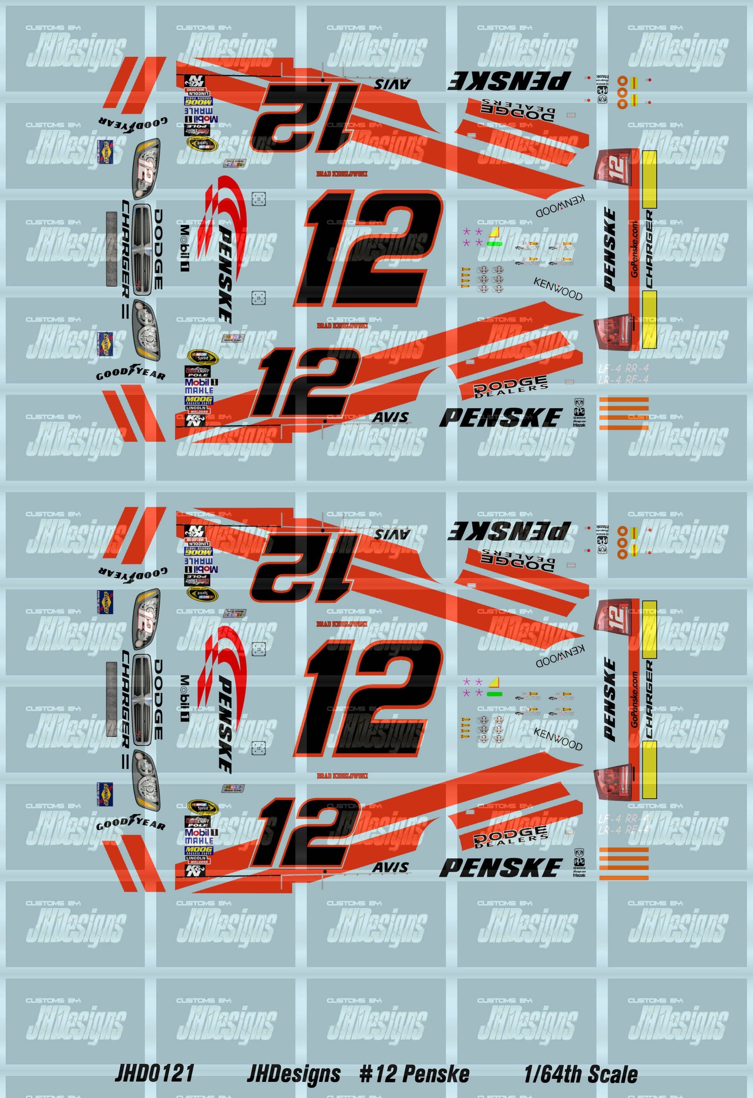 JH Designs Brad Keselowski 2009 CUP #12 Penske 1:64 Racecar Decal Set ...
