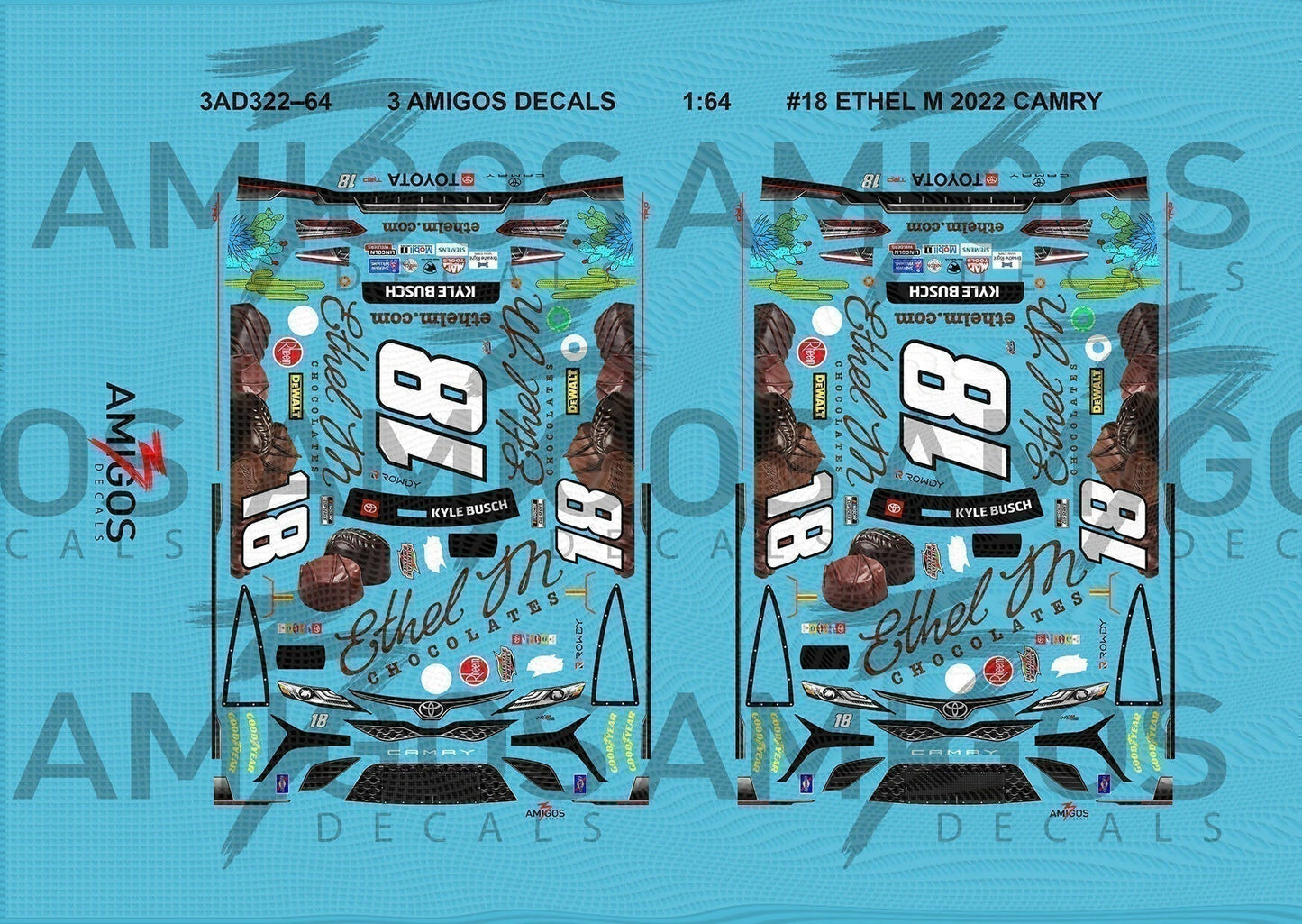 1:64 3 Amigos Decals #18 ETHEL M 2022 CAMRY Decal Set – Print it Decals